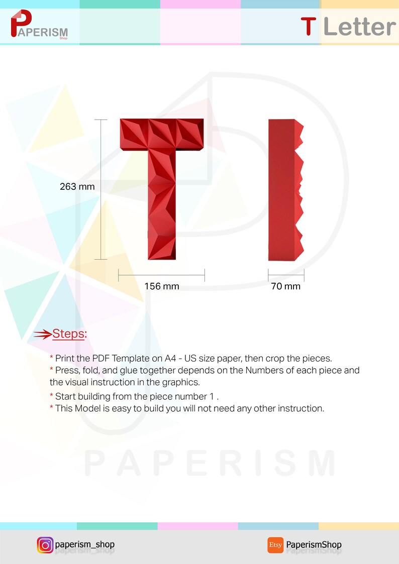 T Low Poly Papercraft, Letter, Alphabet T 3D, 3D Lyric, Papercraft ...