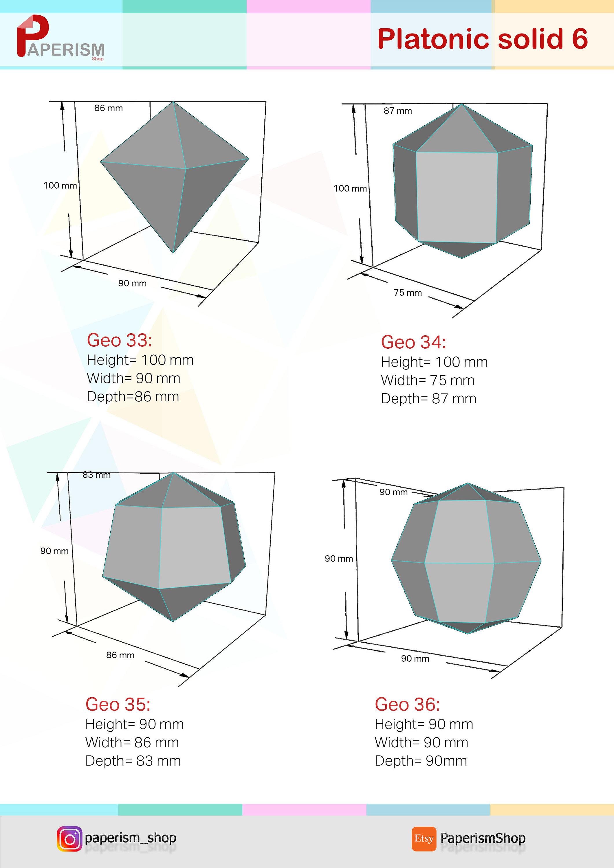 Nets of 3d Platonic Solid Set 6, DIY Polyhedron Models, Build 3d Shape ...