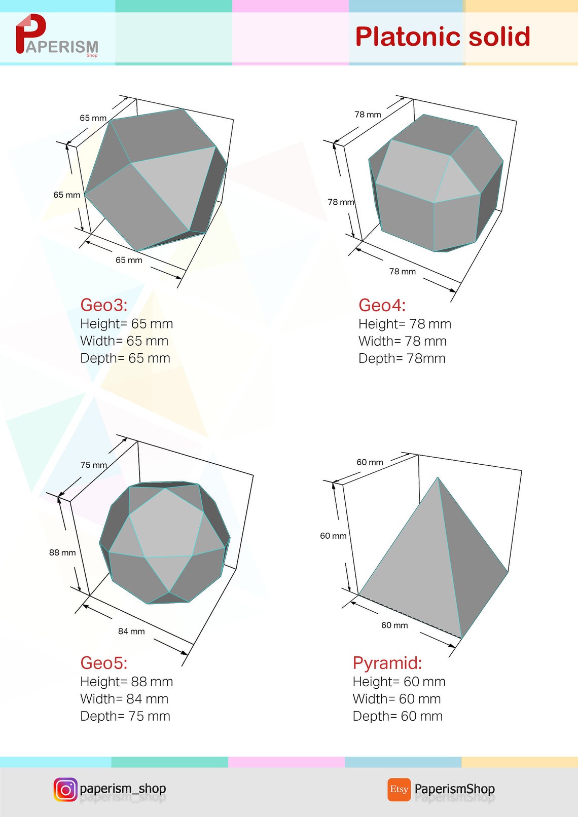 Basic Shapes Nets Papercrafts, 3d Platonic Solid Set 1, DIY Polyhedron ...