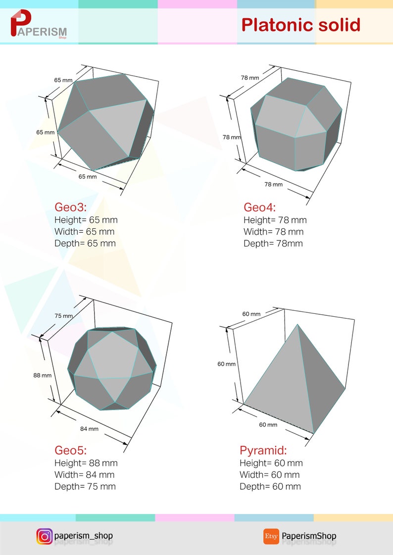 Basic Shapes Nets Papercrafts, 3d Platonic Solid Set 1, DIY Polyhedron ...