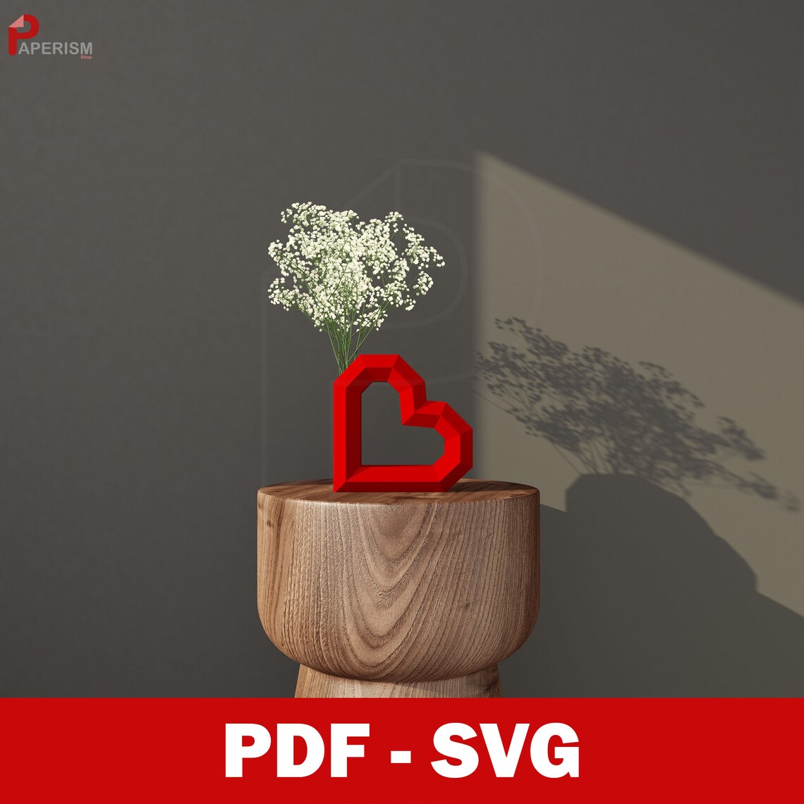 Heart Vase Papercrafts Template, 3d Svg Heart Crafts, Heart Shaped ...