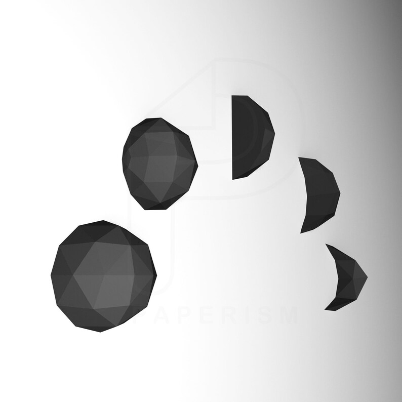 Moon 5 Phases 3d Papercraft Decoration, Pdf Template Kit, Low Poly ...