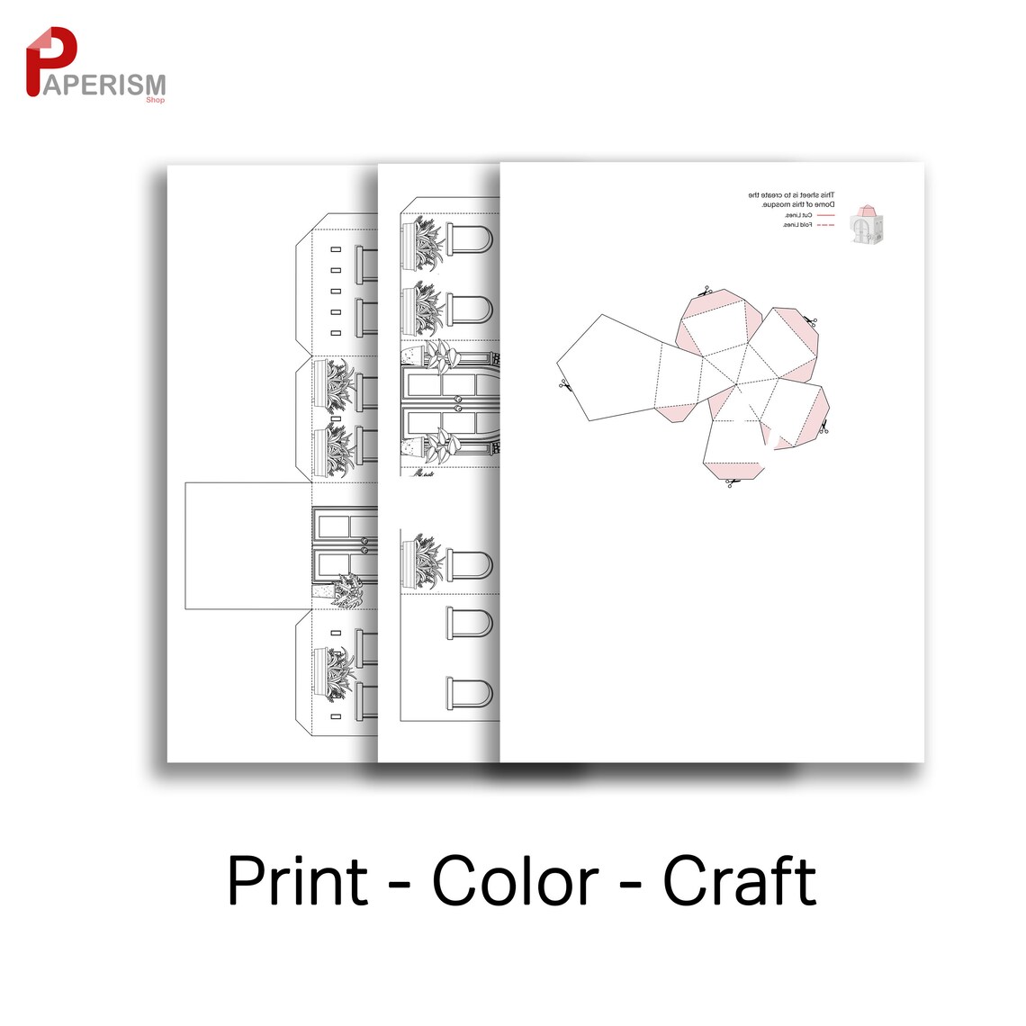 3D Mosque Coloring Papercraft, PRINTABLE Ramadan Crafts for Kids, DIY ...