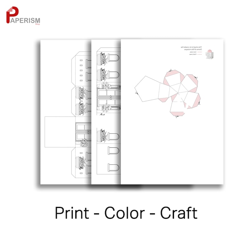 3D Mosque Coloring Papercraft, PRINTABLE Ramadan Crafts for Kids, DIY ...