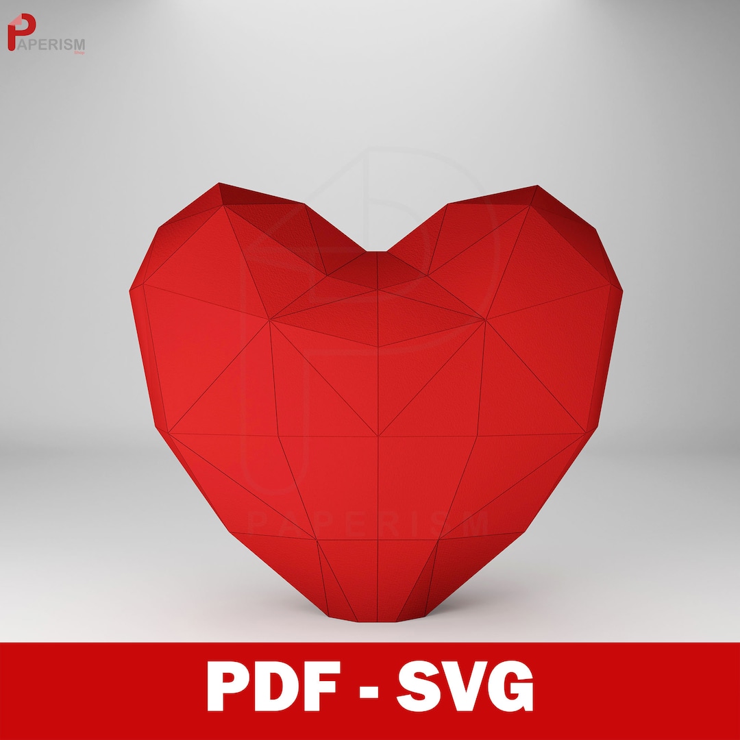 3d Heart Paper Craft Kit, 3d Red Heart Sculpture, Printable Heart ...