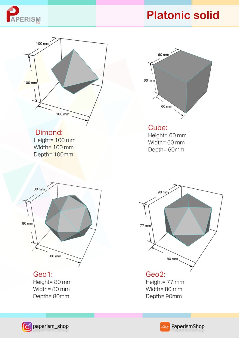 Basic Shapes Nets Papercrafts, 3d Platonic Solid Set 1, DIY Polyhedron ...