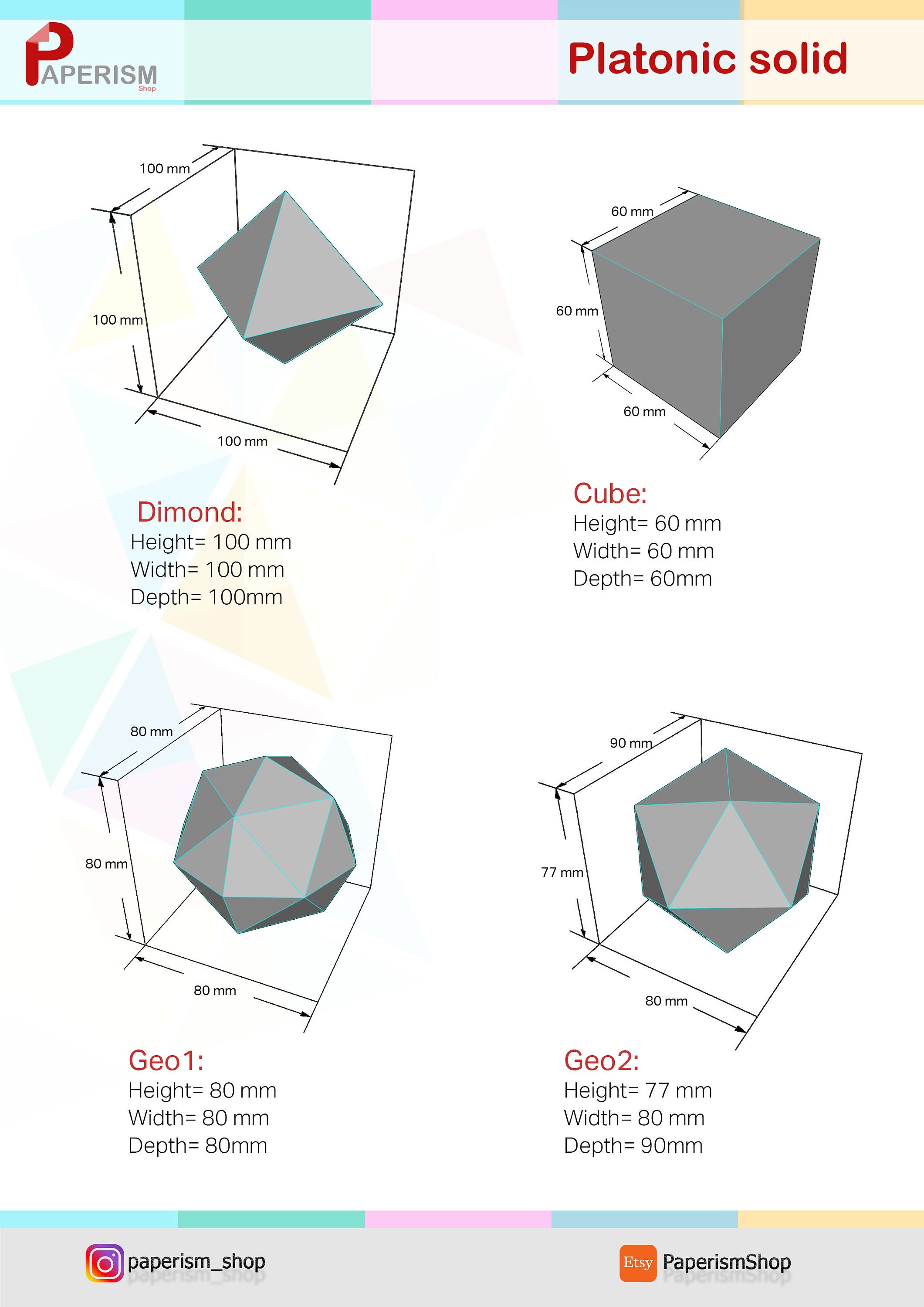 Basic Shapes Nets Papercrafts, 3d Platonic Solid Set 1, DIY Polyhedron ...