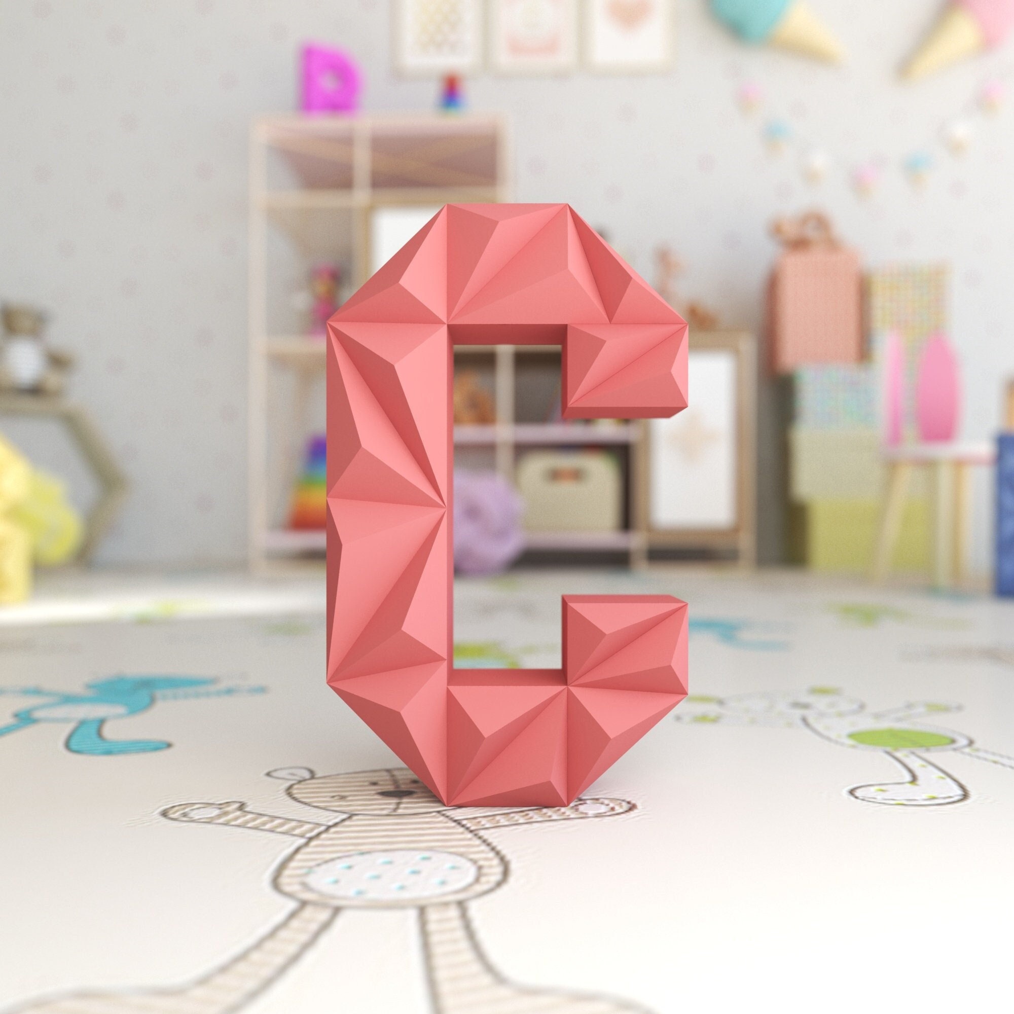 C Letter Low Poly Papercraft, Alphabet C, 3D Letter, 3d Origami Letter ...
