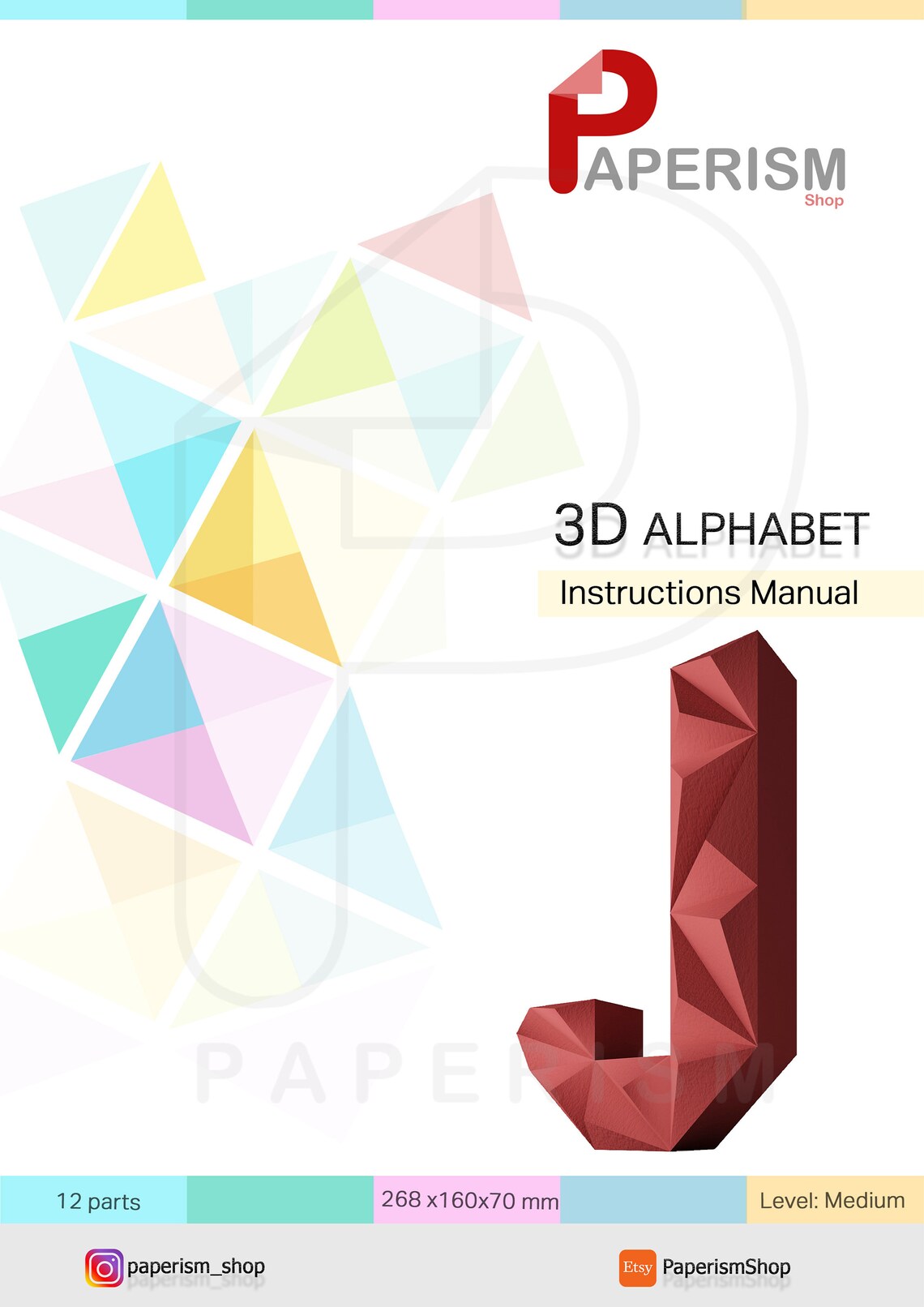 J Low Poly Papercraft, Letter, Alphabet J 3D, 3D Lyric, Gift ...