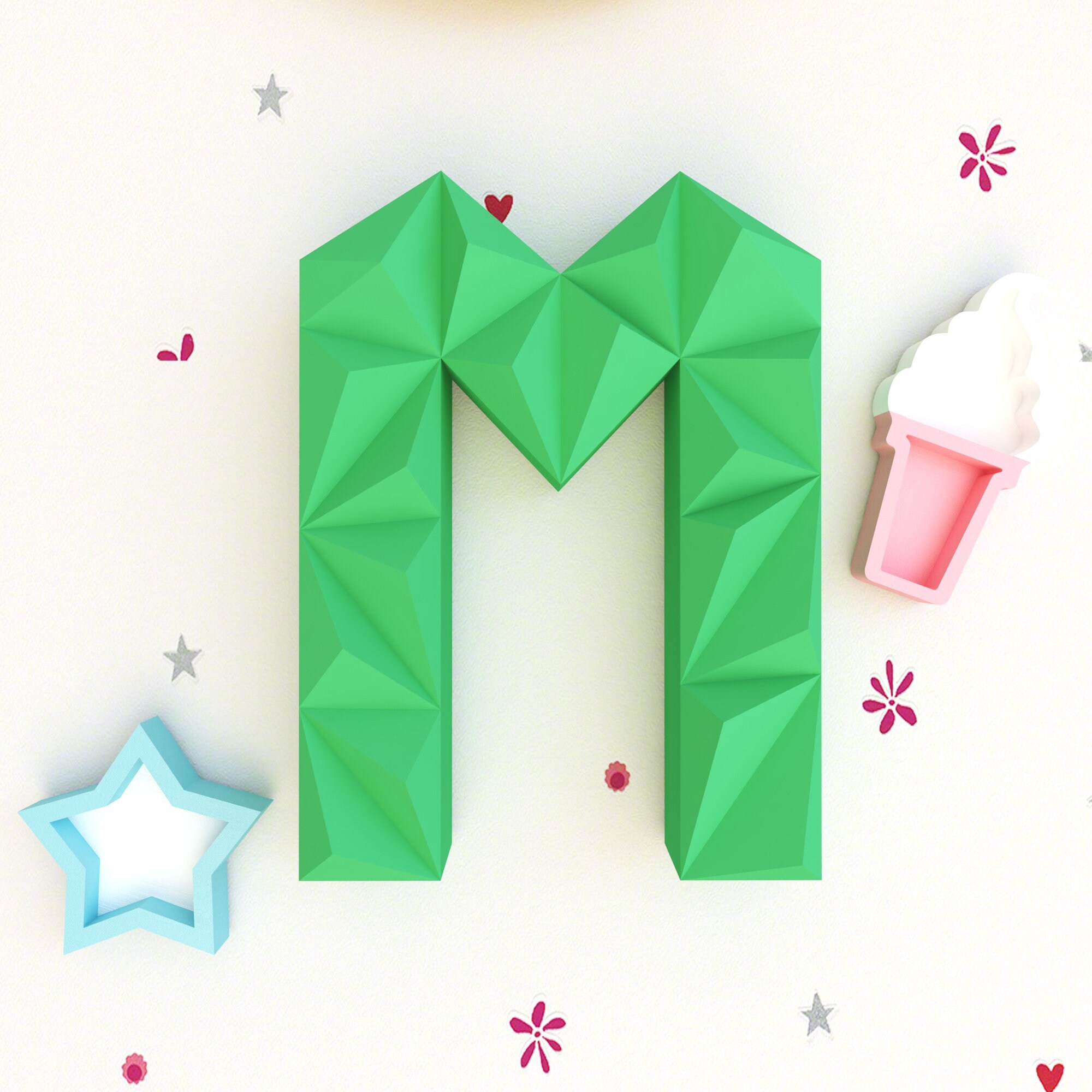 M Low Poly Papercraft, Letter, Alphabet M 3D, 3D Lyric, Gift ...