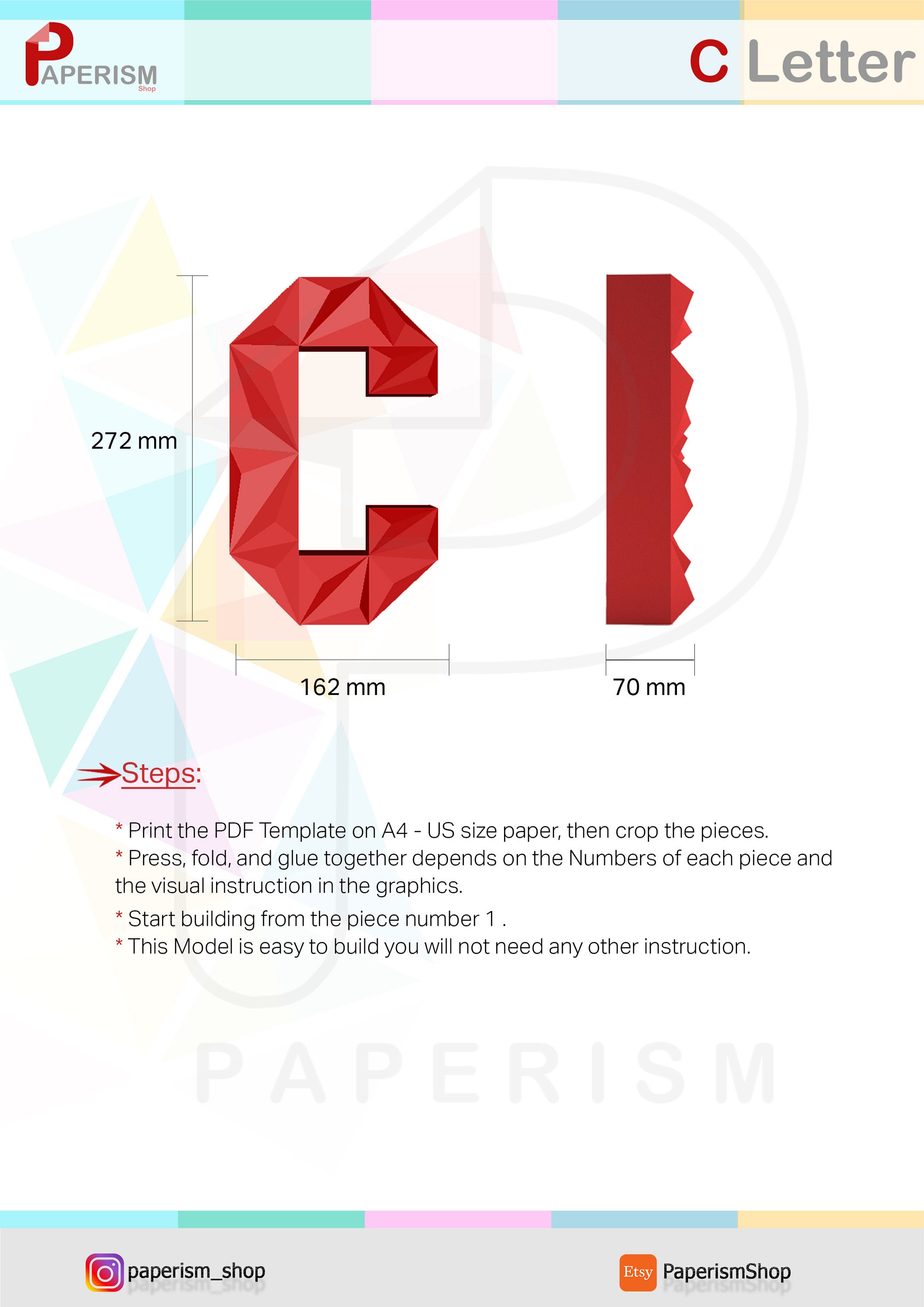 C Letter Low Poly Papercraft, Alphabet C, 3D Letter, 3d Origami Letter ...