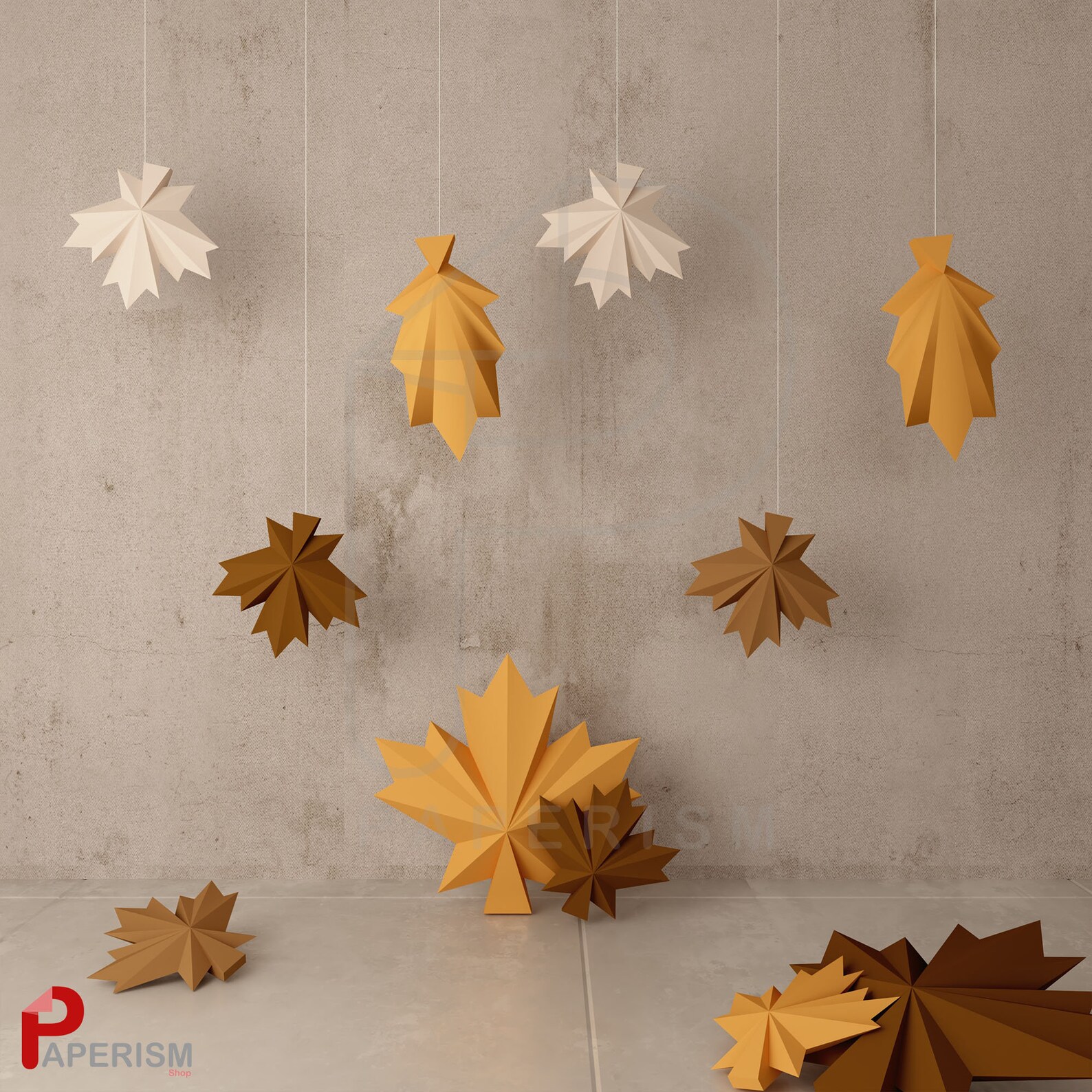 3 Fall Leaves Papercraft, DIY Fall Fireplace Decor, Maple Pdf Printable ...