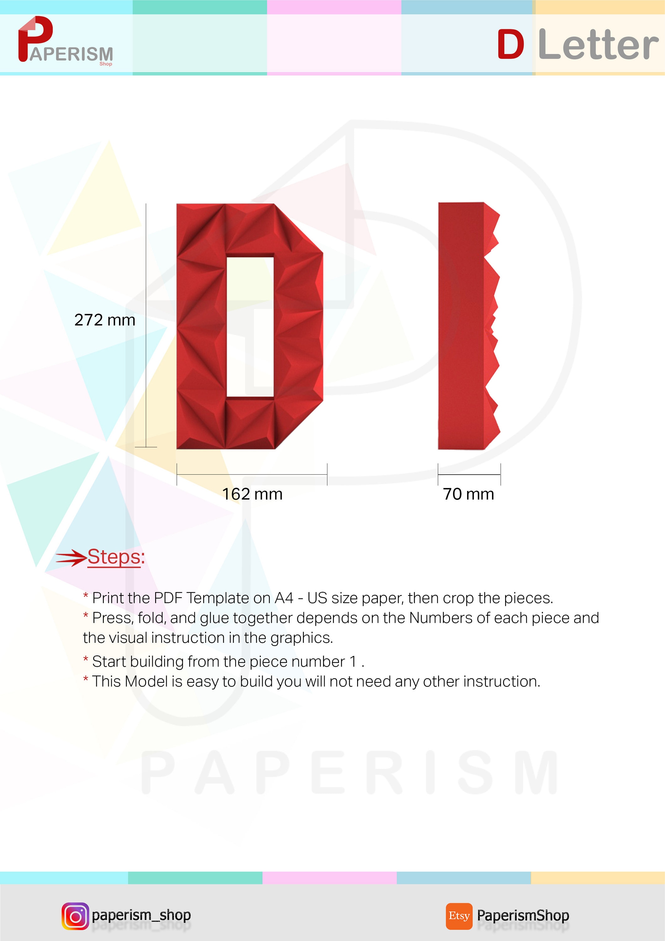 D Low Poly Papercraft, 3d Letter D, Alphabet D, 3D Lyric, Papercraft ...