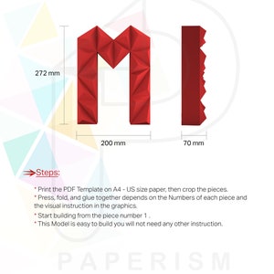 M Low Poly Papercraft, Letter, Alphabet M 3D, 3D Lyric, Gift ...