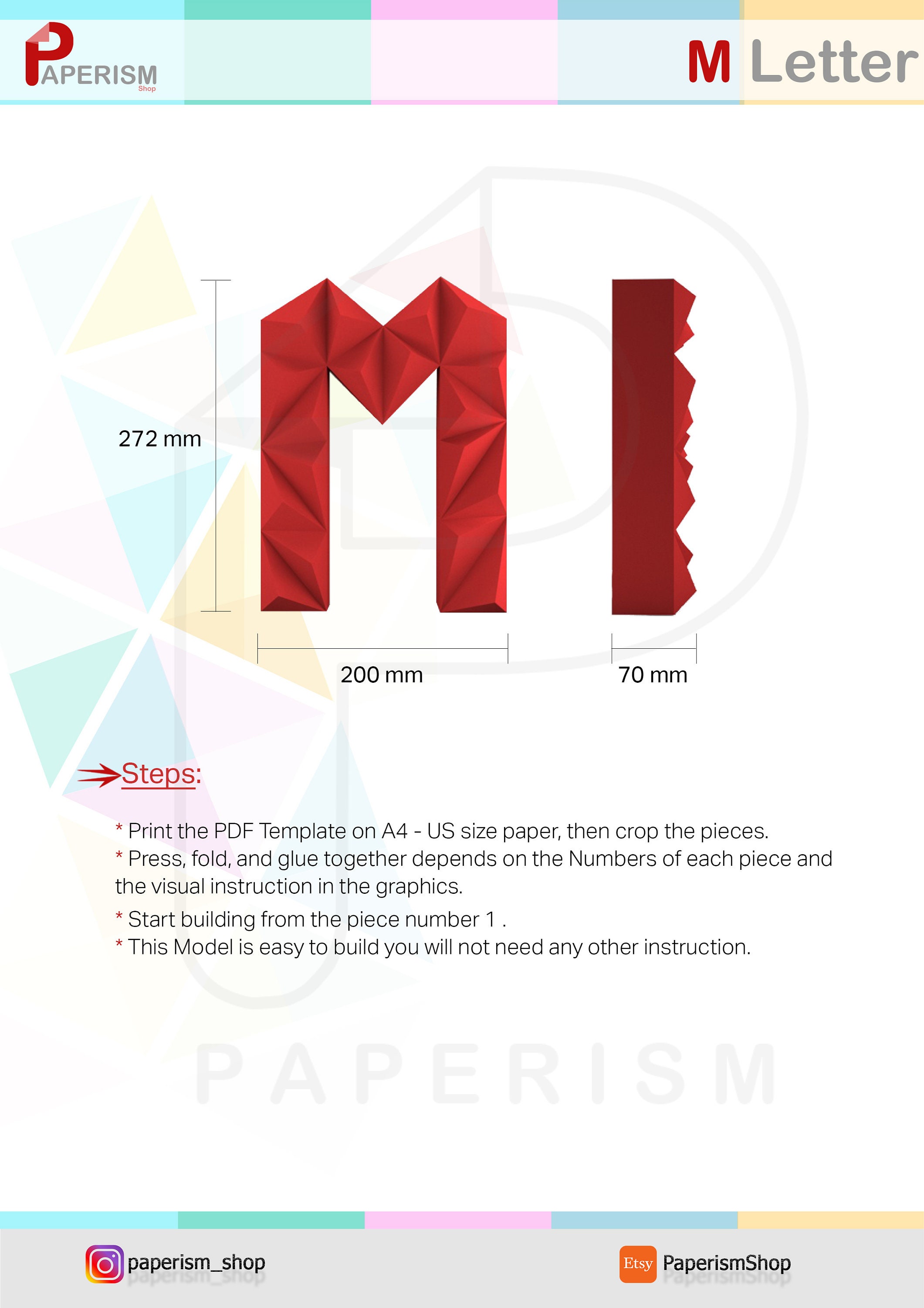 M Low Poly Papercraft, Letter, Alphabet M 3D, 3D Lyric, Gift ...