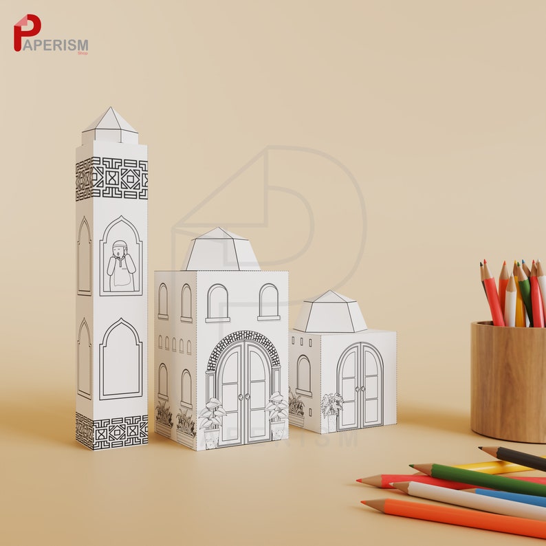 3D Mosque Coloring Papercraft, PRINTABLE Ramadan Crafts for Kids, DIY ...