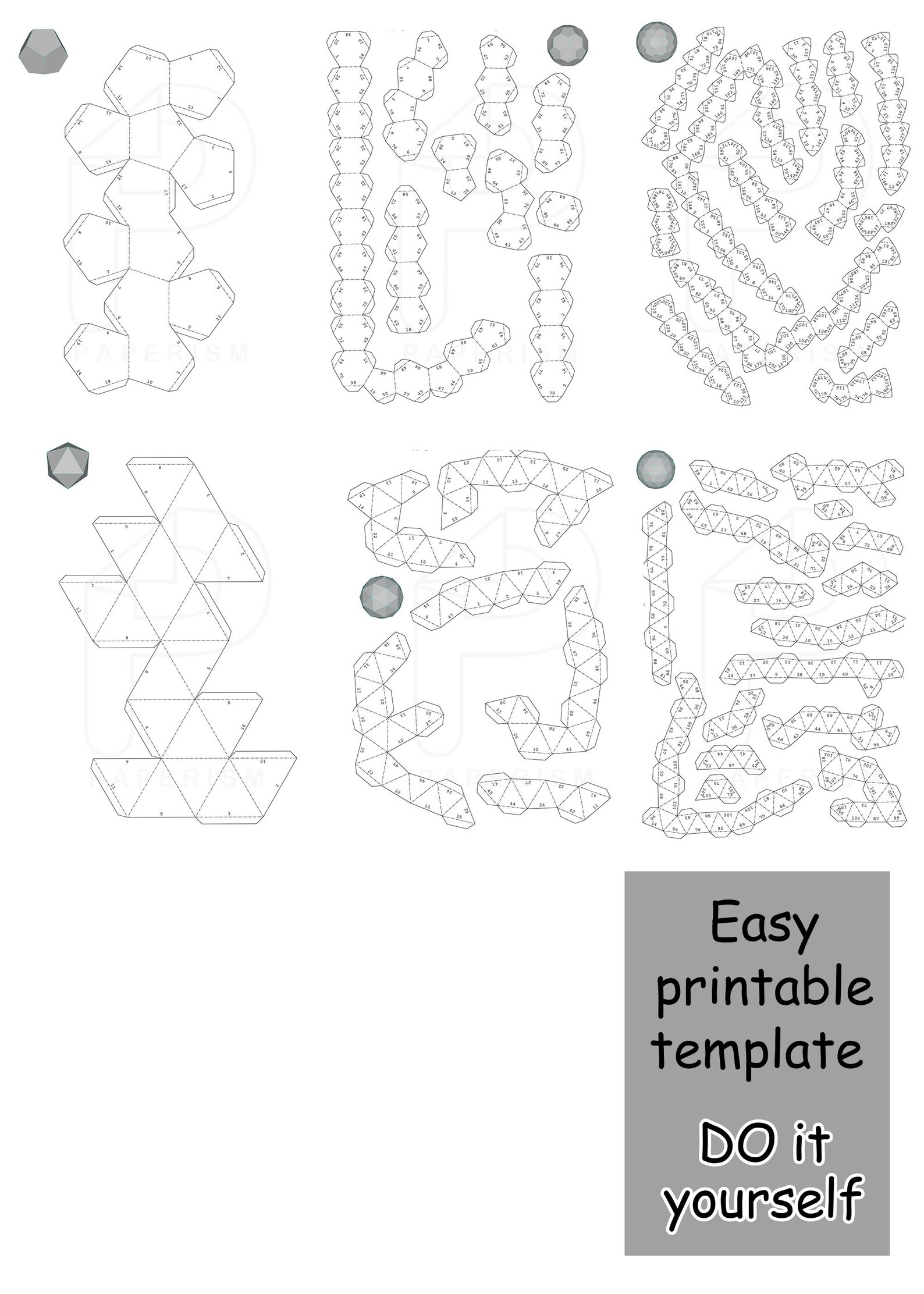 Polygons & Polyhedrons Foldable 3d Nets, 3d Platonic Solid Set 3, DIY ...