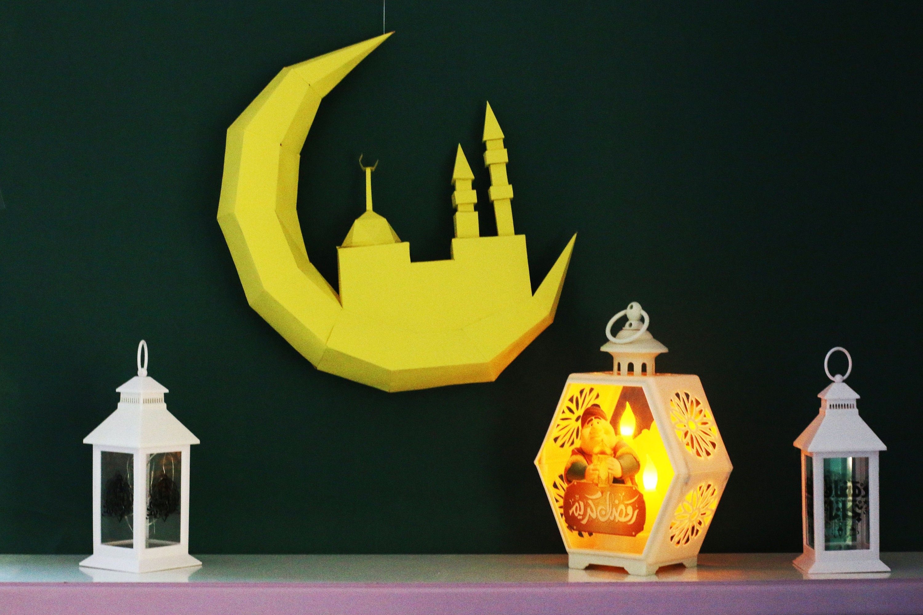 3d Ramadan Moon, Papercraft Decoration, Hanging Ramadan Moon, Low Poly ...