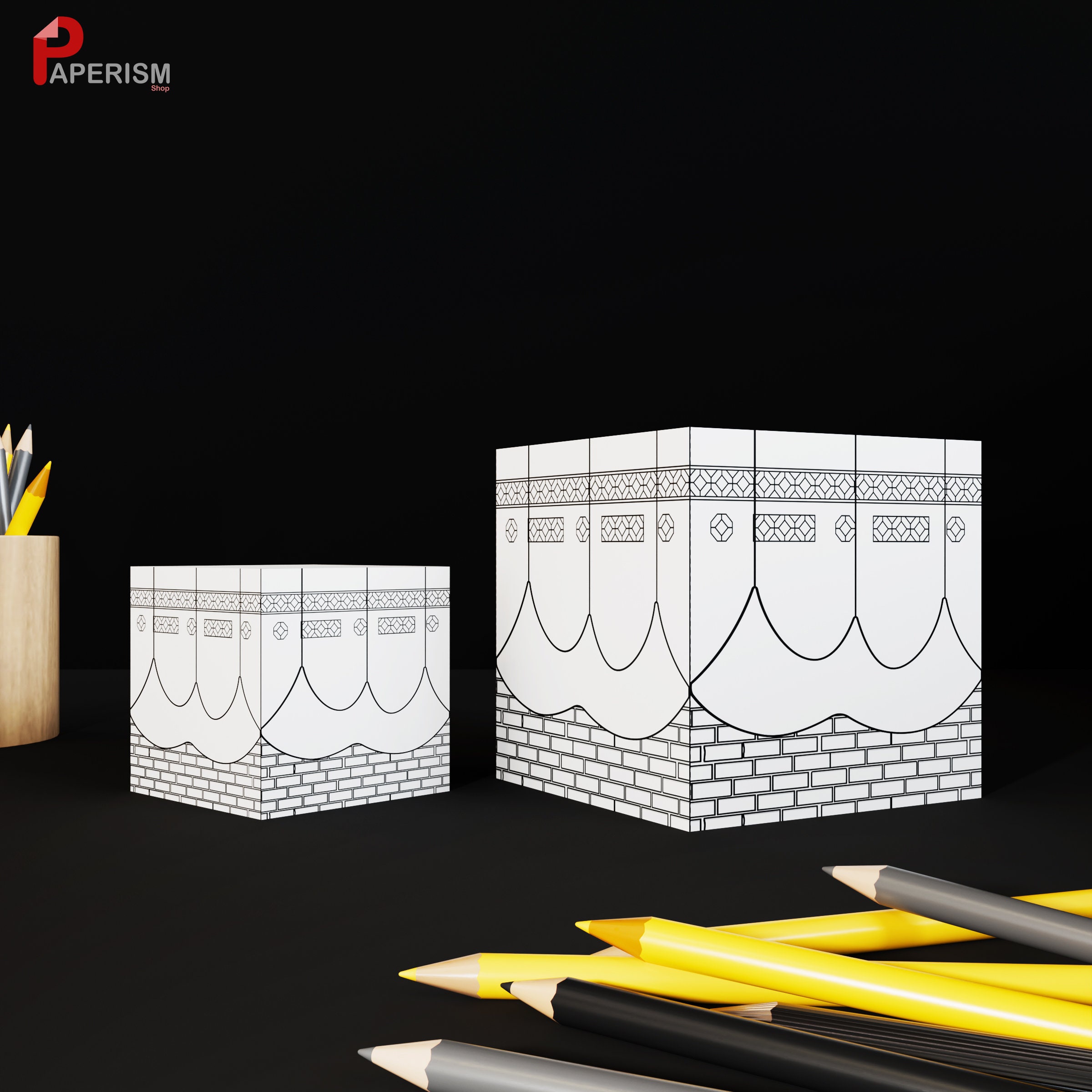 3d Kaaba Coloring Papercraft, PRINTABLE Hajj Crafts for Kids, Paper ...
