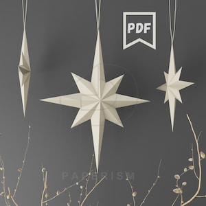 4 Stars Design Pdf Printable Template, Low Poly Christmas Decoration ...