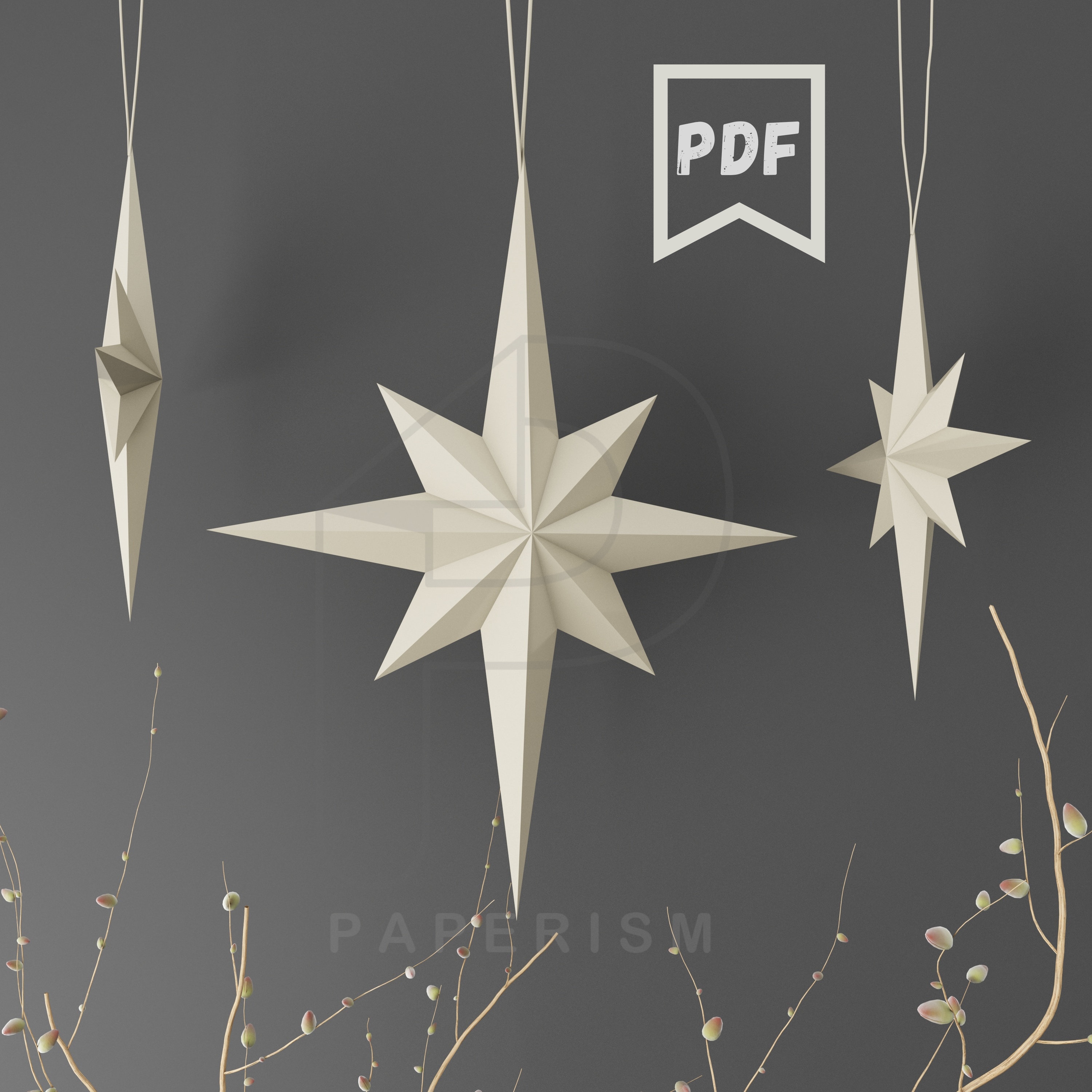 North Star Pdf Printable Template Low Poly Christmas | Etsy