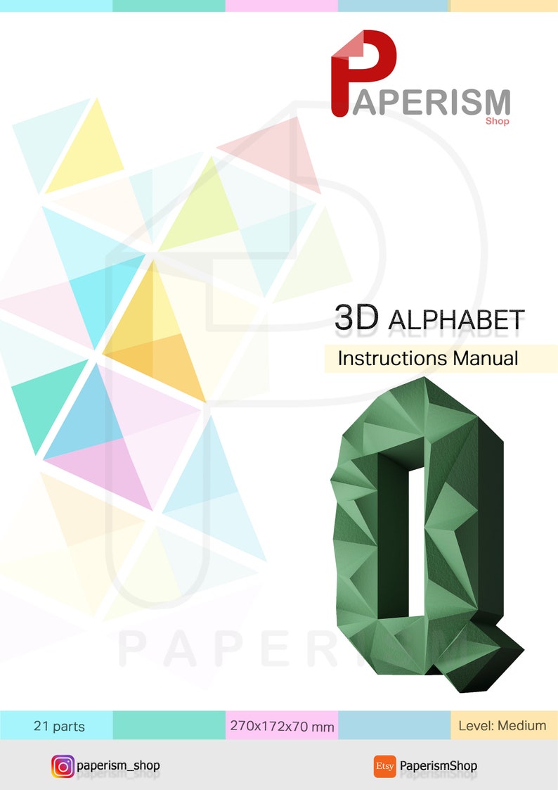 Q 3D Letter Pdf Template, Alphabet Q 3D, Low Poly Papercraft, DIY Paper ...