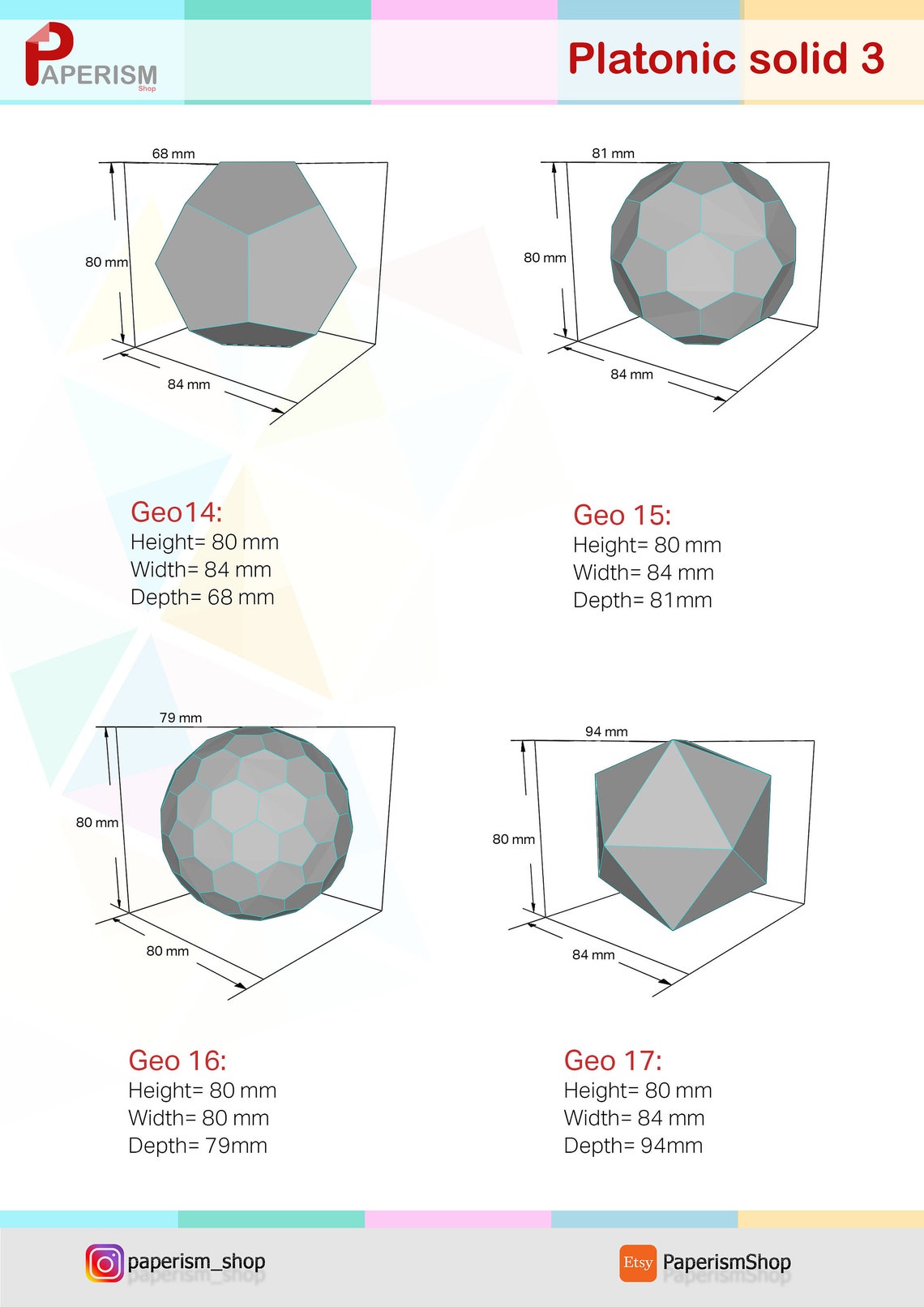 Polygons & Polyhedrons Foldable 3d Nets, 3d Platonic Solid Set 3, DIY ...