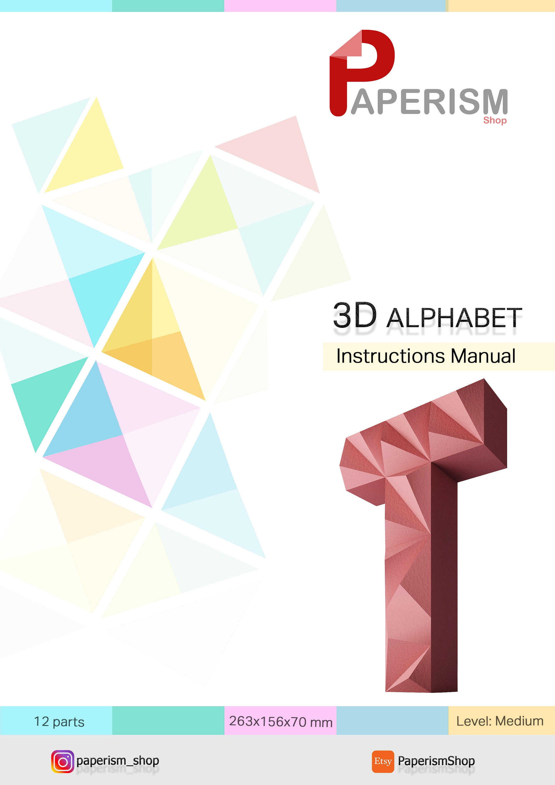 T Low Poly Papercraft, Letter, Alphabet T 3D, 3D Lyric, Papercraft ...