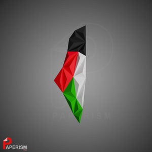 3d Palestinian Map With Flag Colors Papercrafts, Palestine SVG Wall ...
