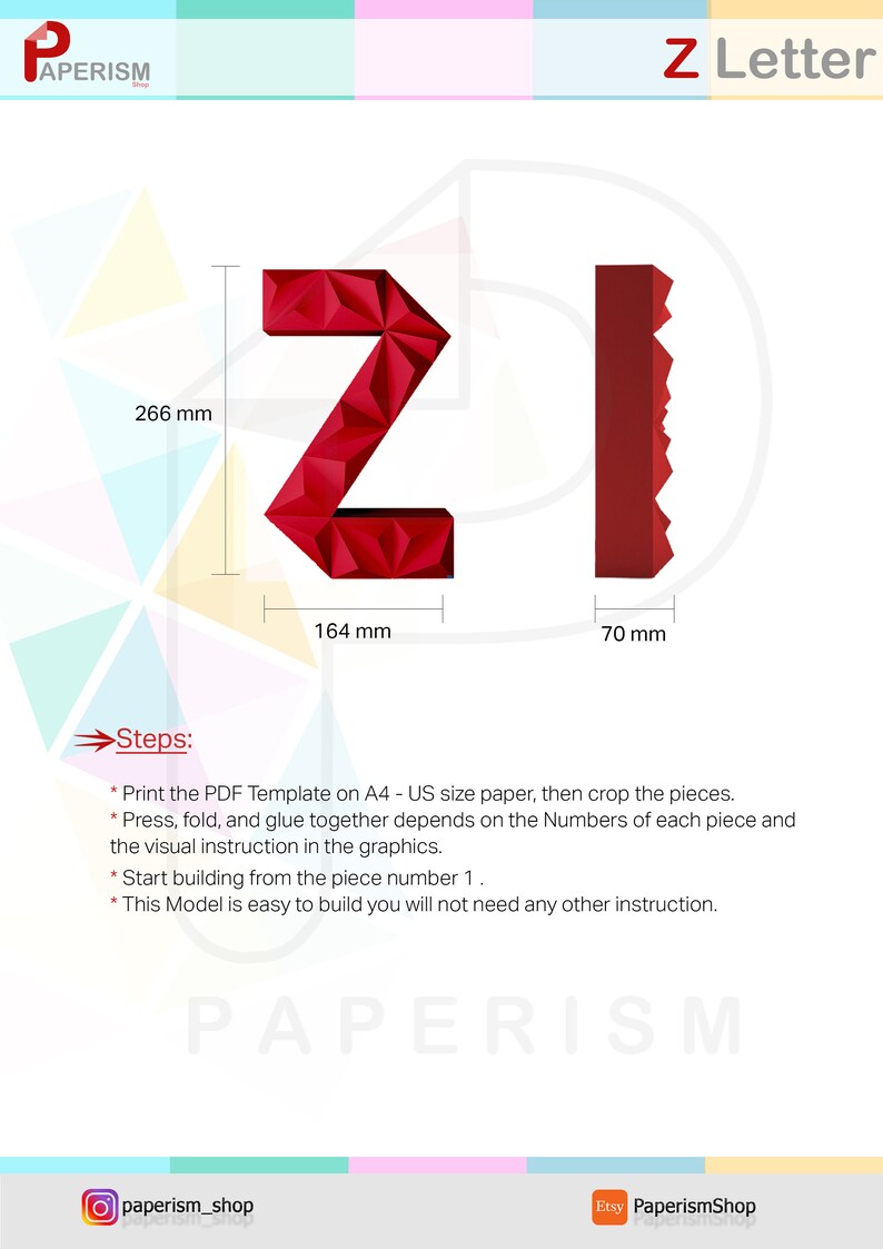 Z Low Poly Papercraft, Letter, Alphabet Z 3D, 3D Lyric, Gift ...