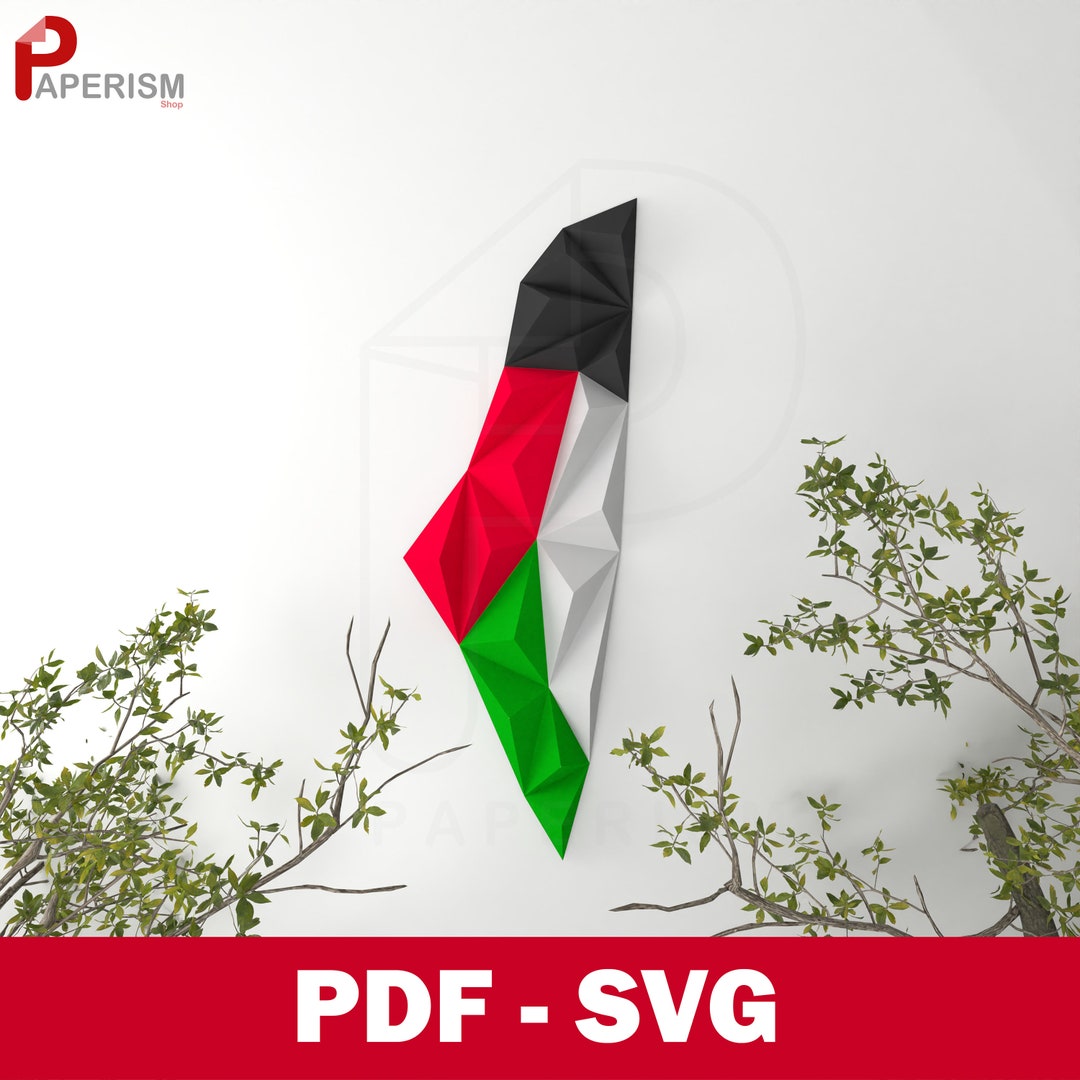 3d Palestinian Map With Flag Colors Papercrafts, Palestine SVG Wall ...