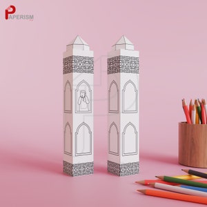 3D Mosque Coloring Papercraft, PRINTABLE Ramadan Crafts for Kids, DIY ...