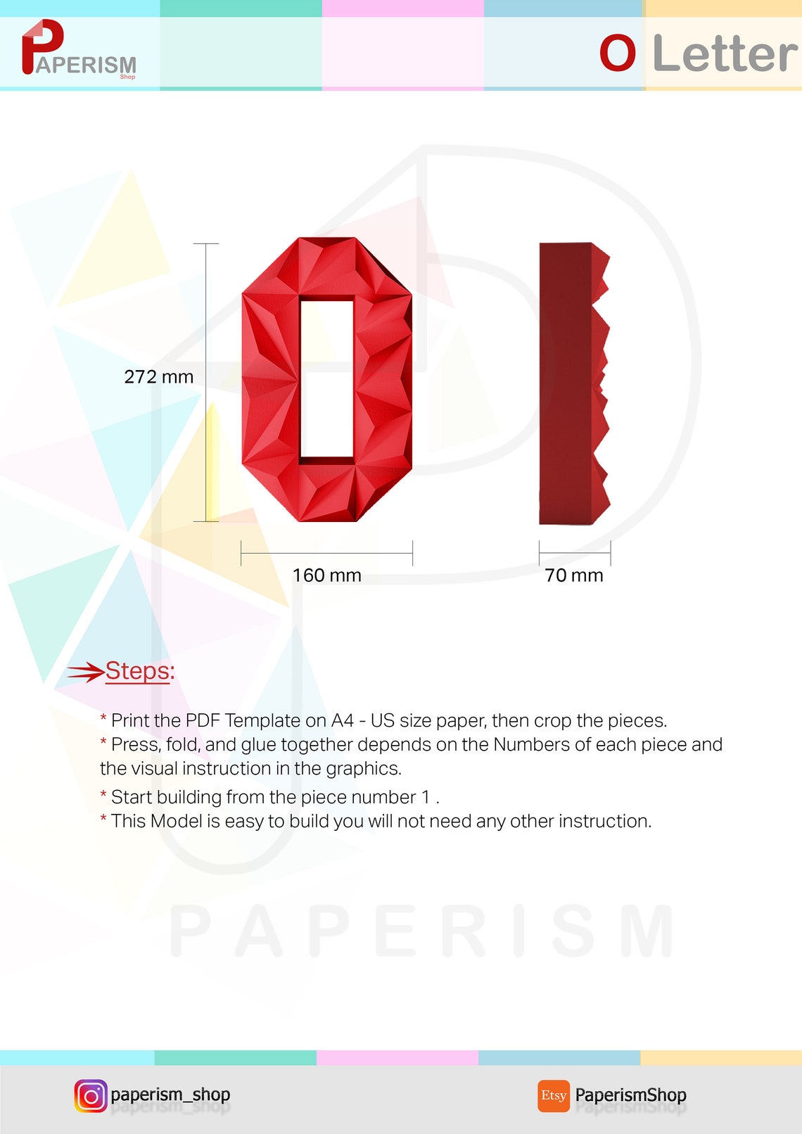 O Low Poly Papercraft, Letter, Alphabet O 3D, 3D Lyric, Gift ...
