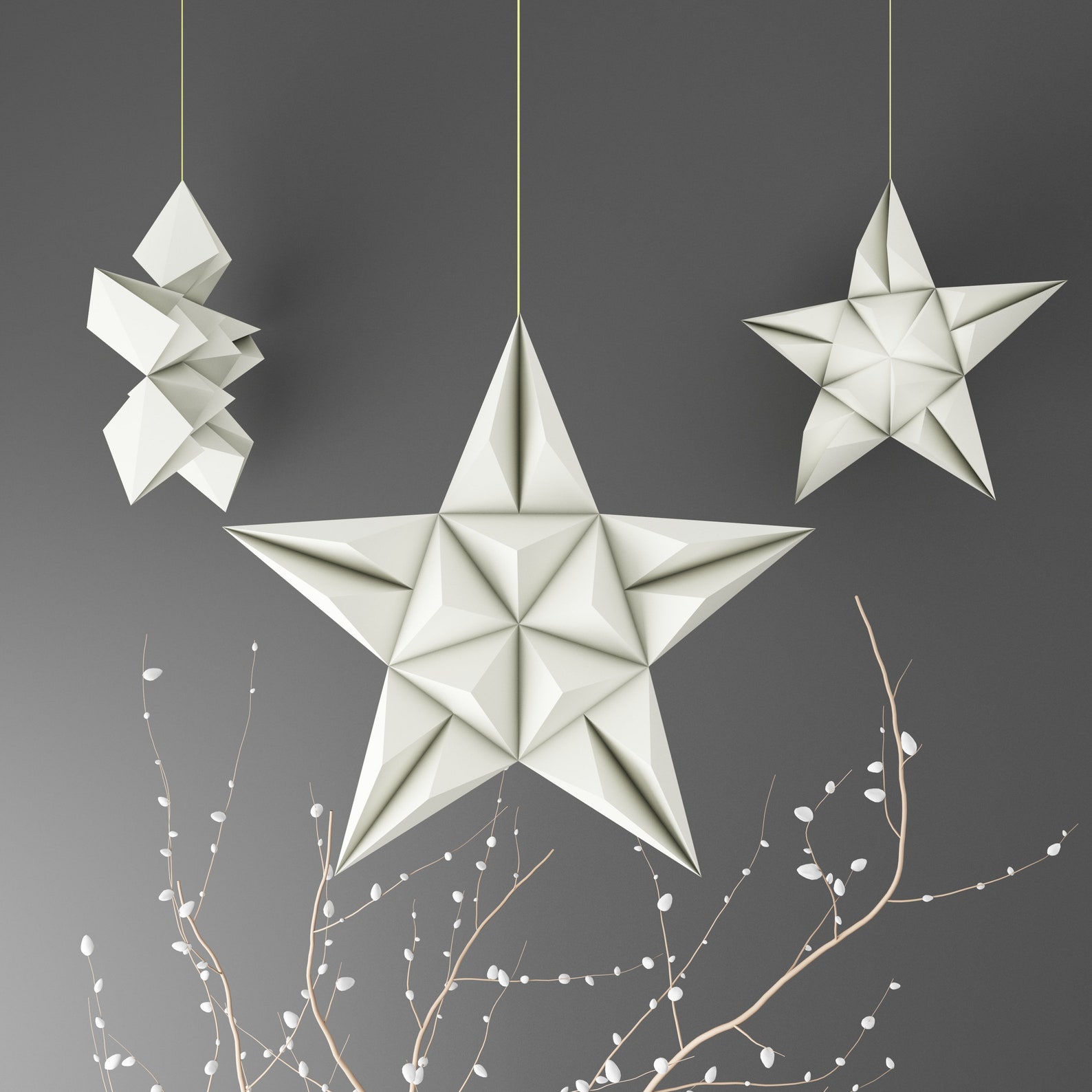 4 Stars Design Pdf Printable Template, Low Poly Christmas Decoration ...