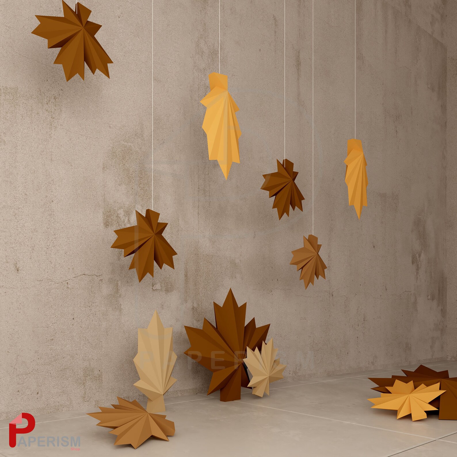 3 Fall Leaves Papercraft, DIY Fall Fireplace Decor, Maple Pdf Printable ...