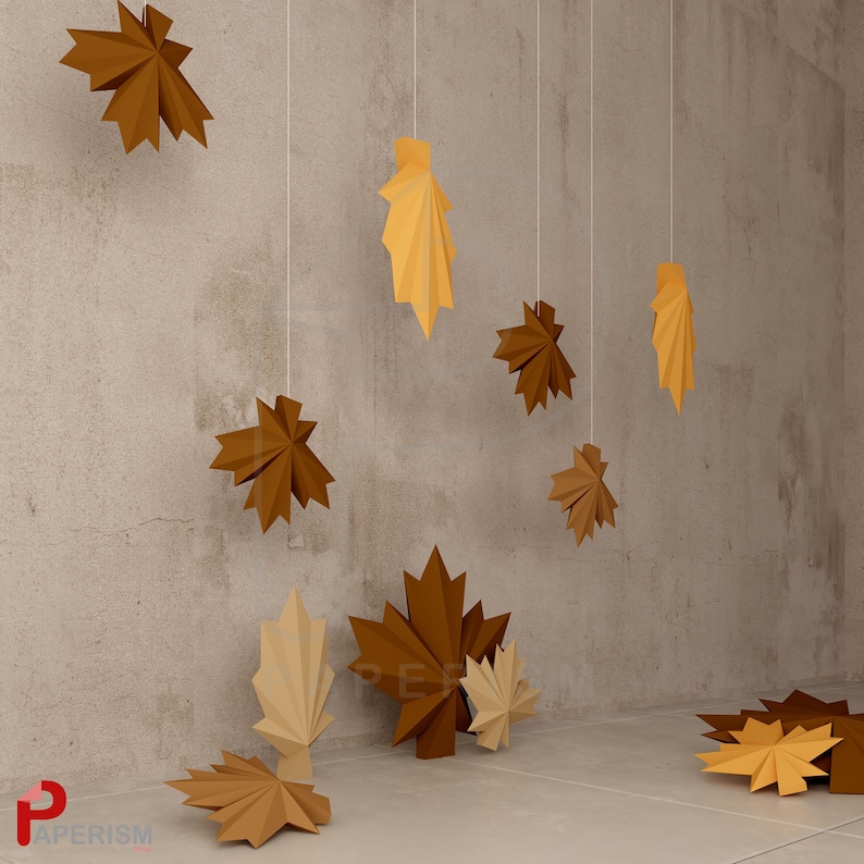 3 Fall Leaves Papercraft, DIY Fall Fireplace Decor, Maple Pdf Printable ...
