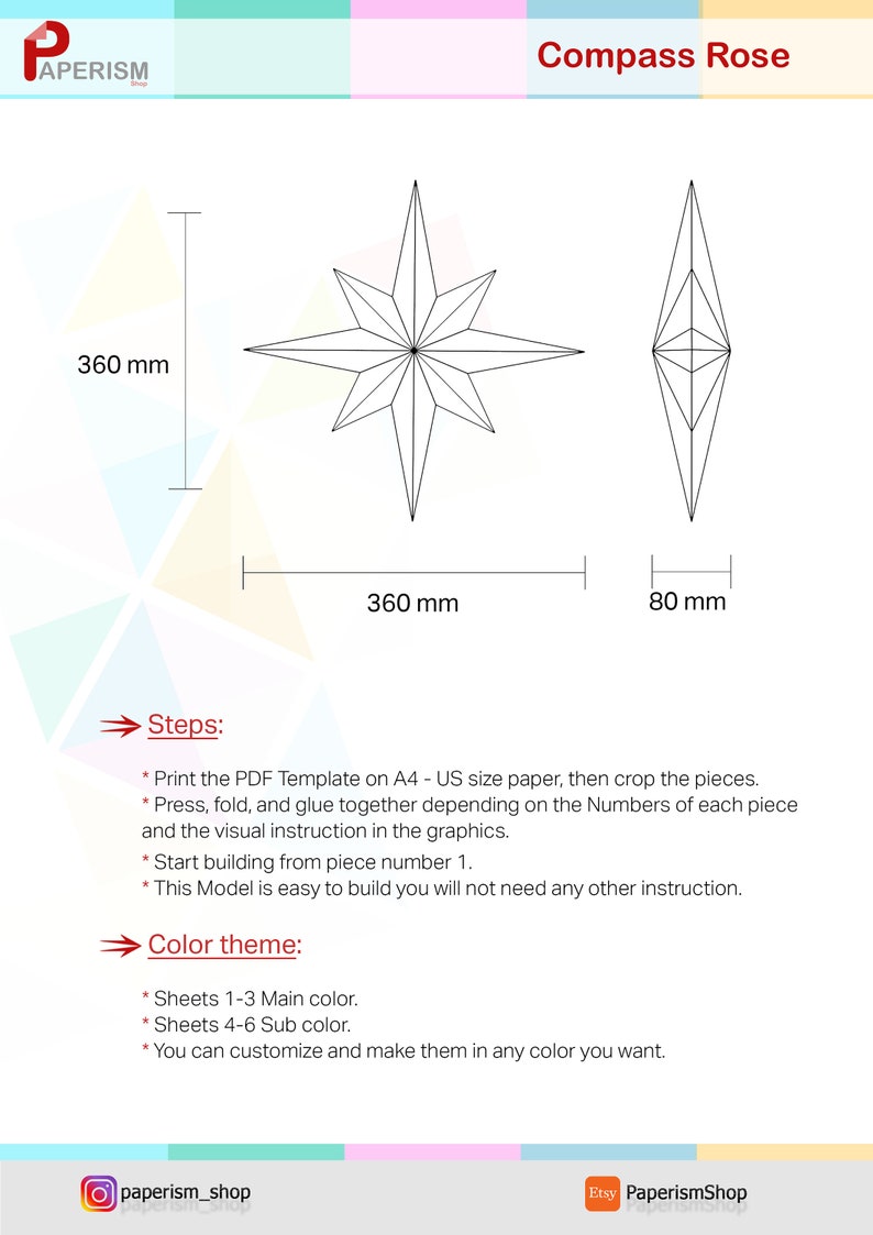 Compass Rose Pdf Printable Template, SVG Origami Northstar, Hanging ...