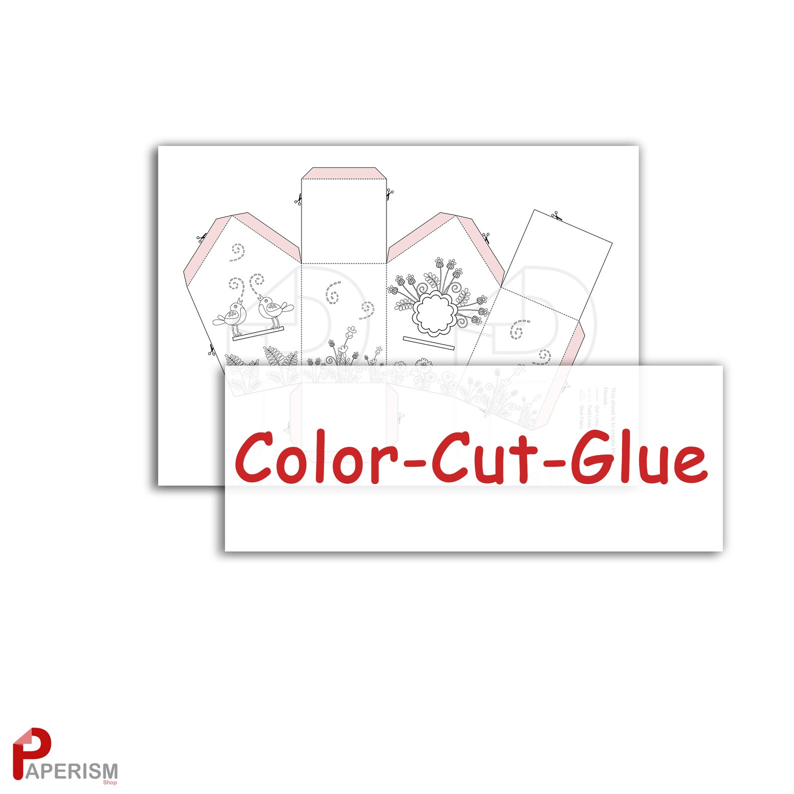 3D Bird House Coloring Papercraft, PRINTABLE Spring Crafts for Kids ...