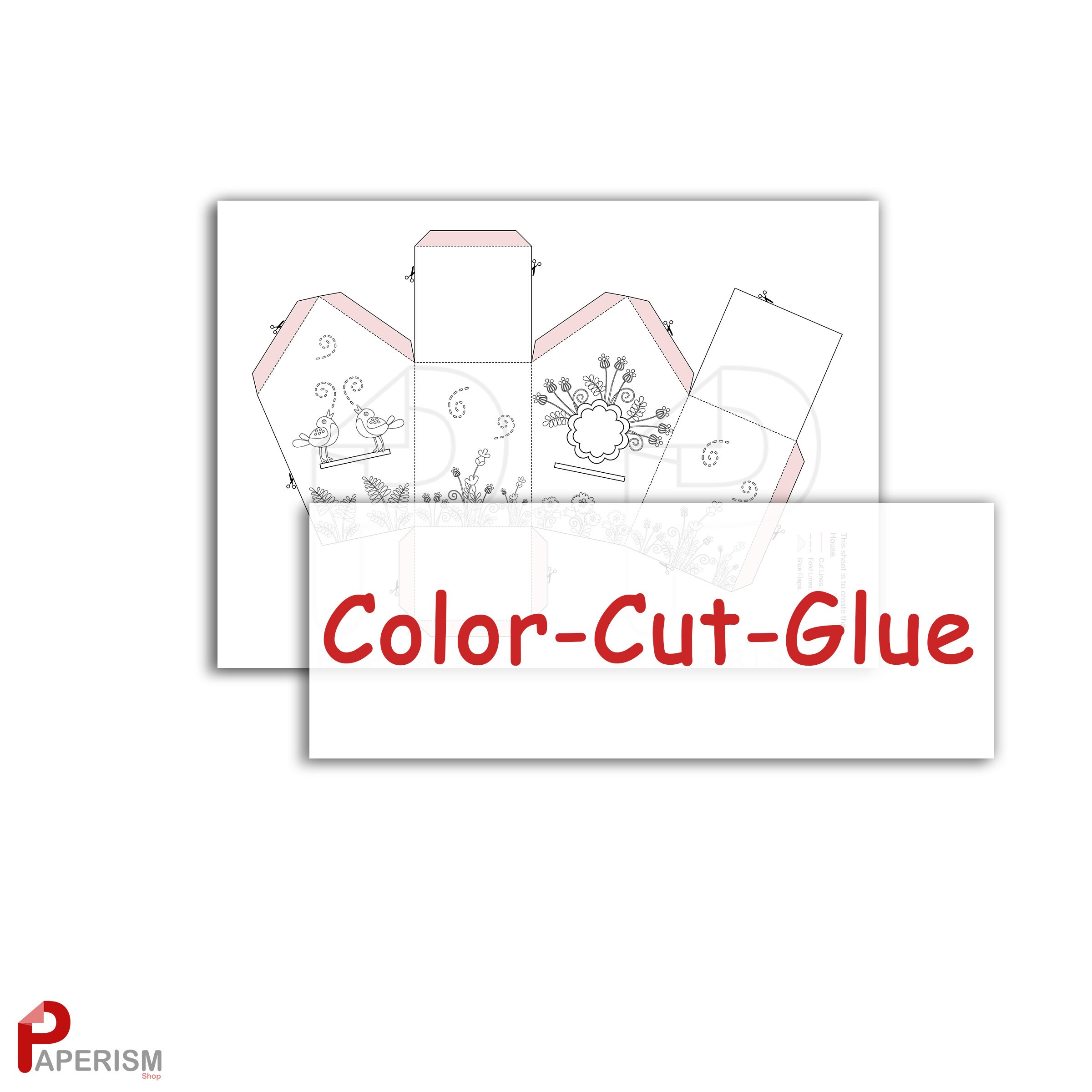 3D Bird House Coloring Papercraft, PRINTABLE Spring Crafts for Kids ...