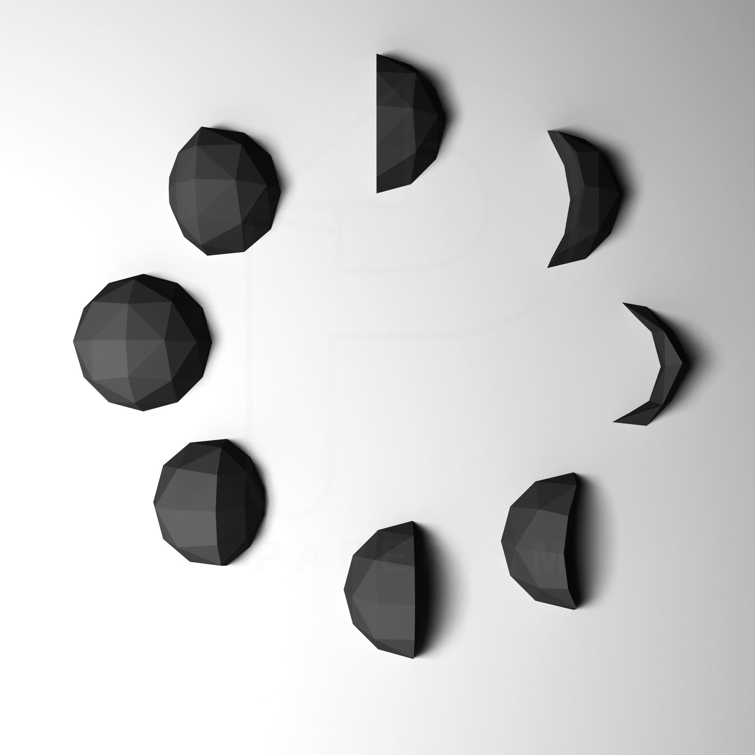 Moon 5 Phases 3d Papercraft Decoration, Pdf Template Kit, Low Poly ...