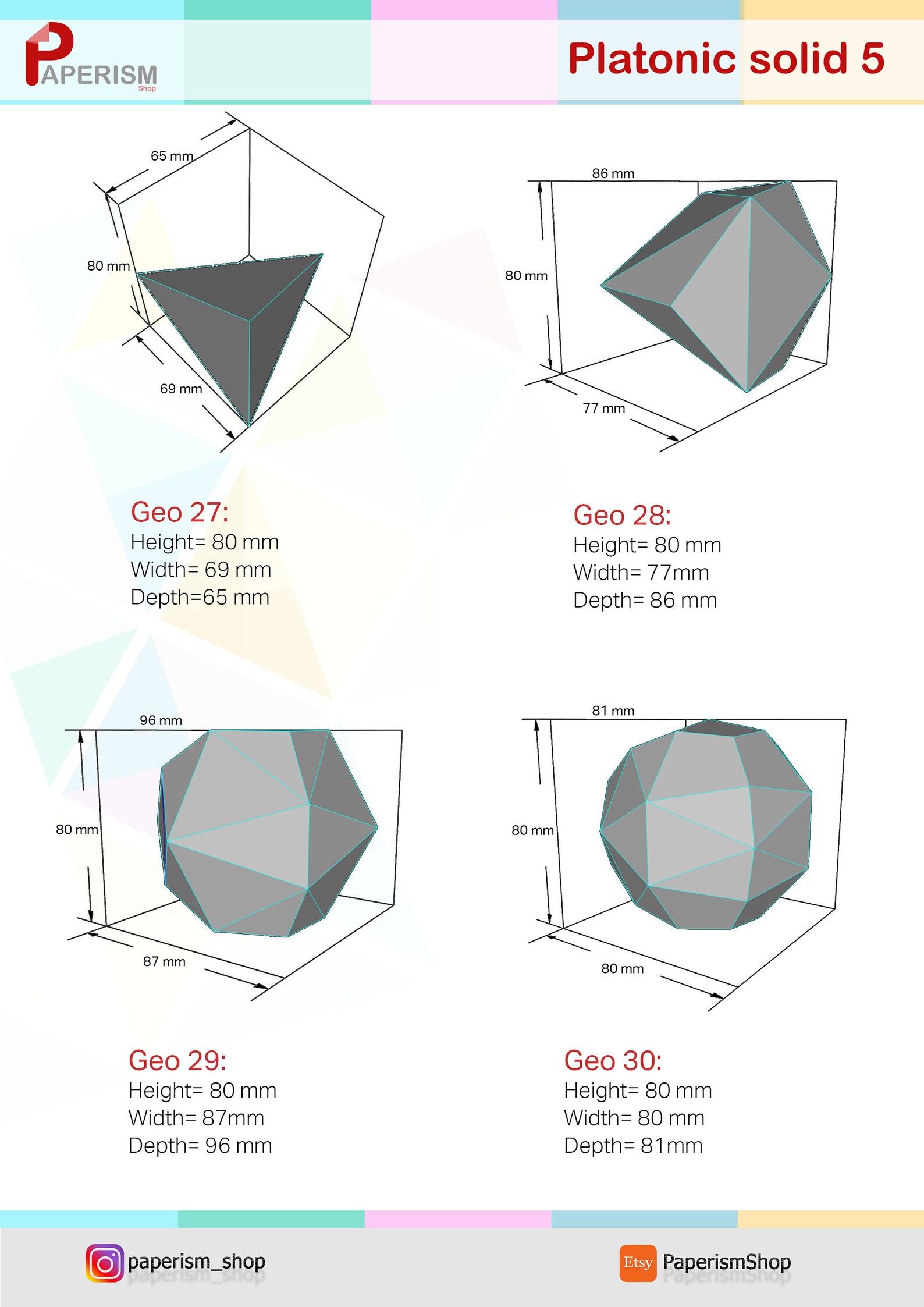 Uniform Polyhedron Geometry, 3d Platonic Solid Set 5, DIY Polyhedron ...