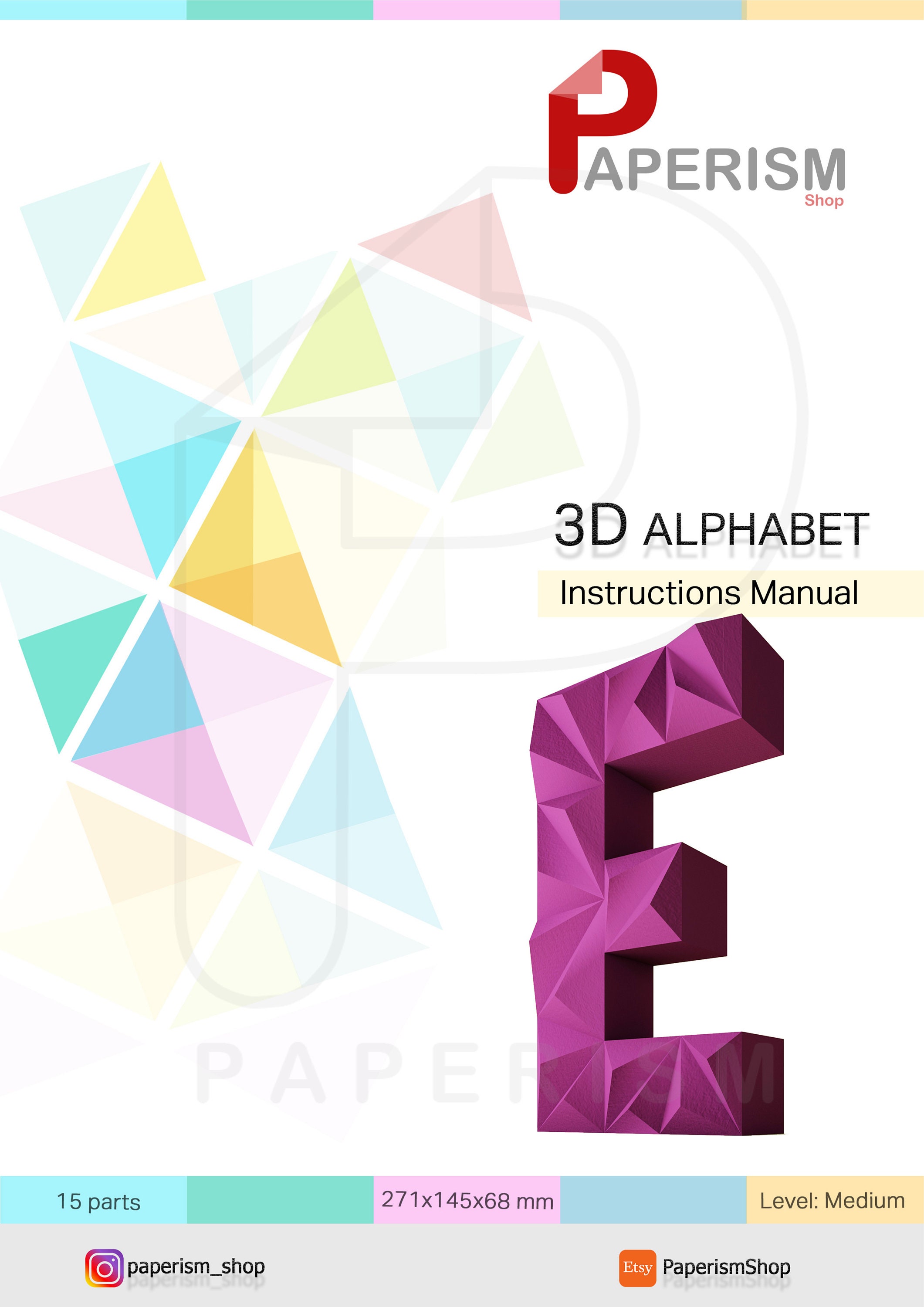 E Low Poly Papercraft, Letter, Alphabet E 3D, 3D Lyric, Papercraft ...