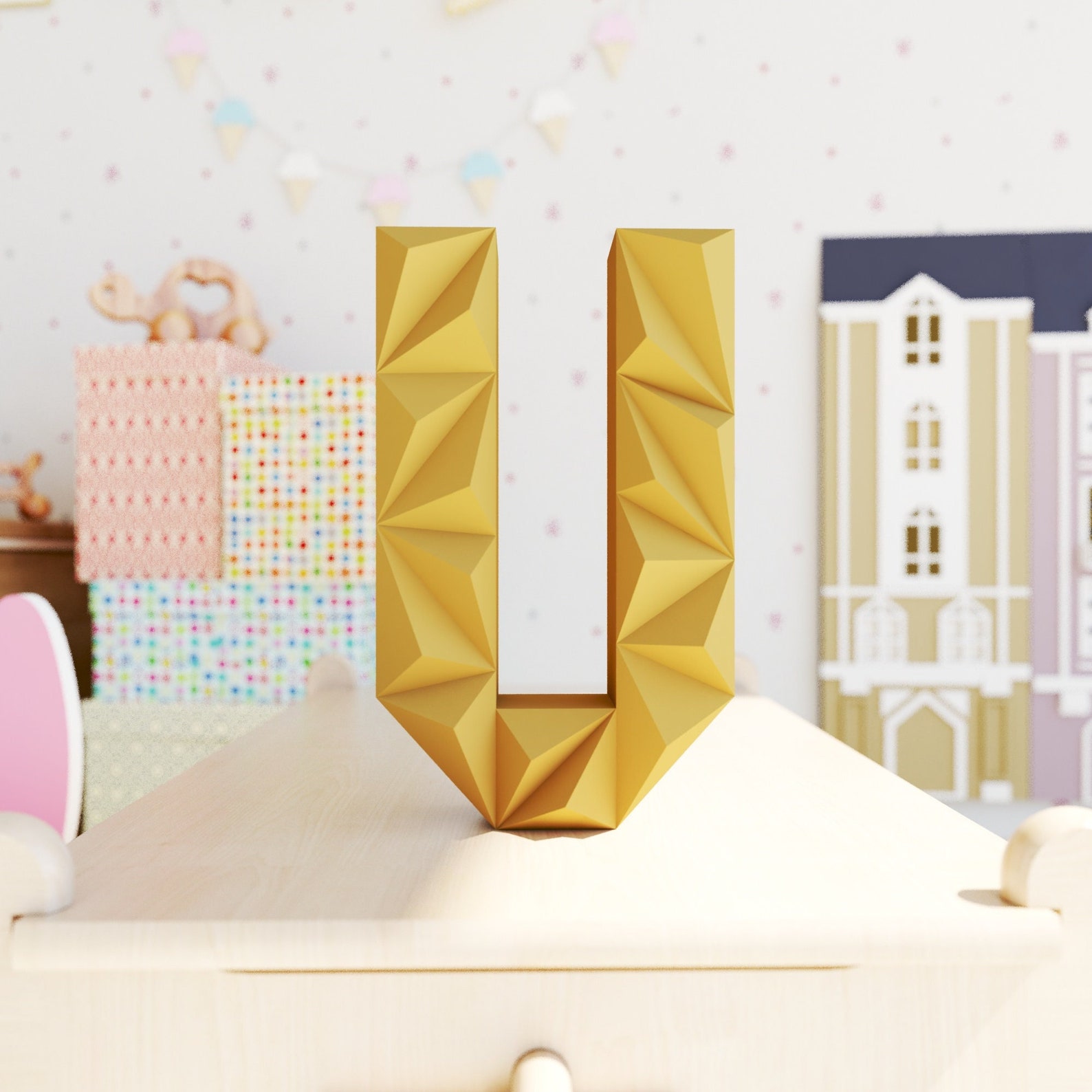 U Low Poly Papercraft Letter Alphabet U 3D 3D Lyric Gift - Etsy