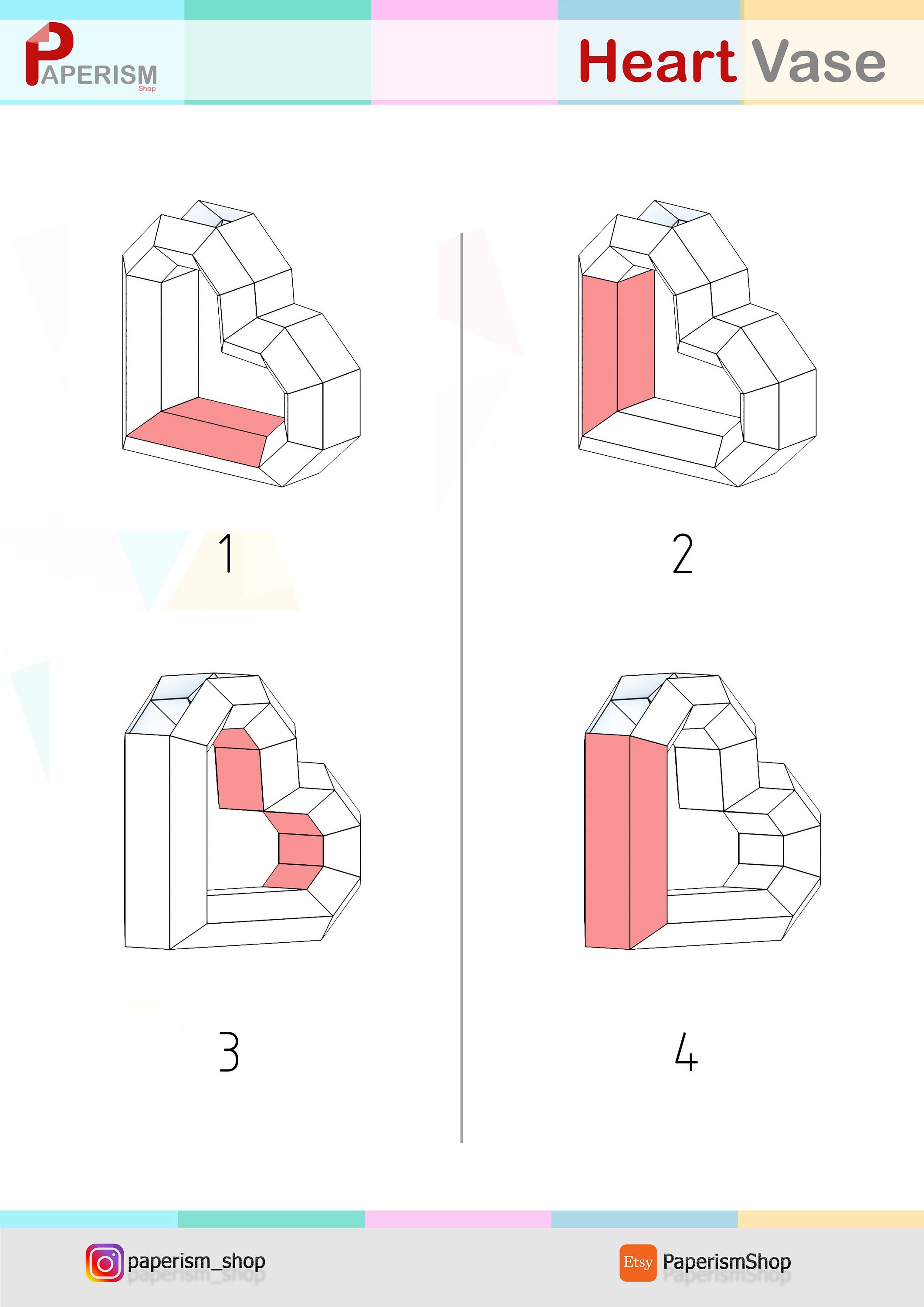 Heart Vase Papercrafts Template, 3d Svg Heart Crafts, Heart Shaped ...