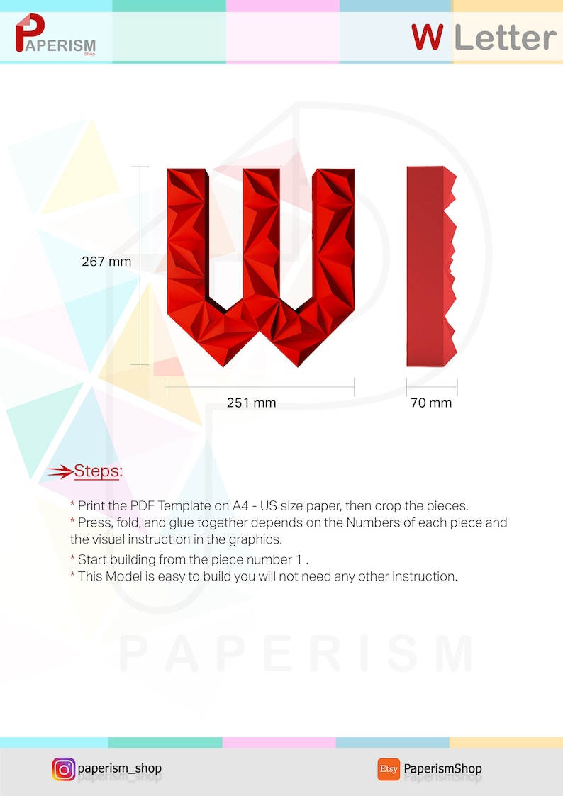 W Low Poly Papercraft Letter Alphabet W 3D 3D Lyric Gift - Etsy