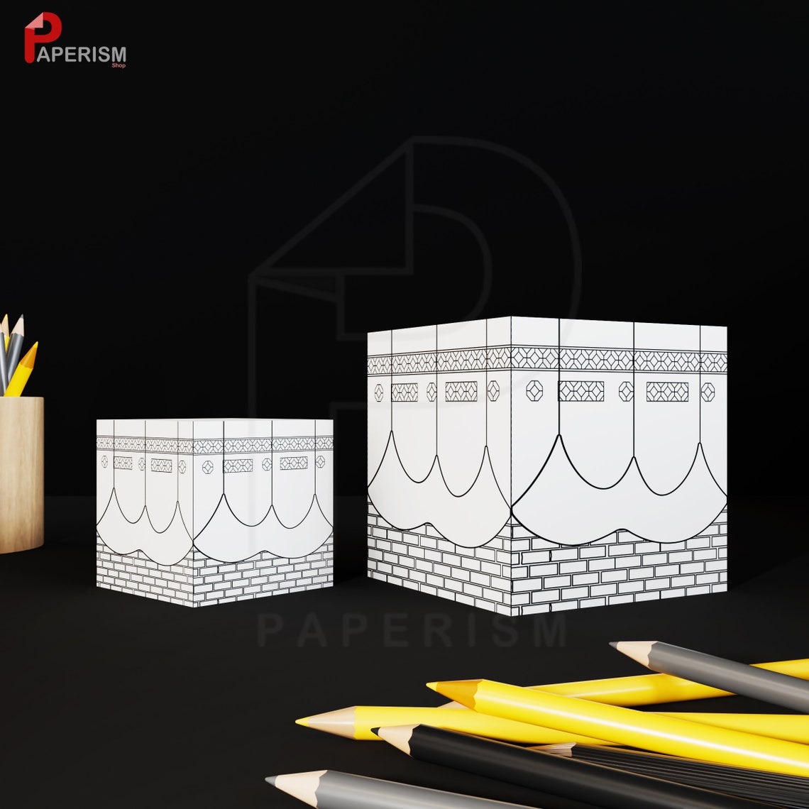 3d Kaaba Coloring Papercraft, PRINTABLE Hajj Crafts for Kids, Paper ...