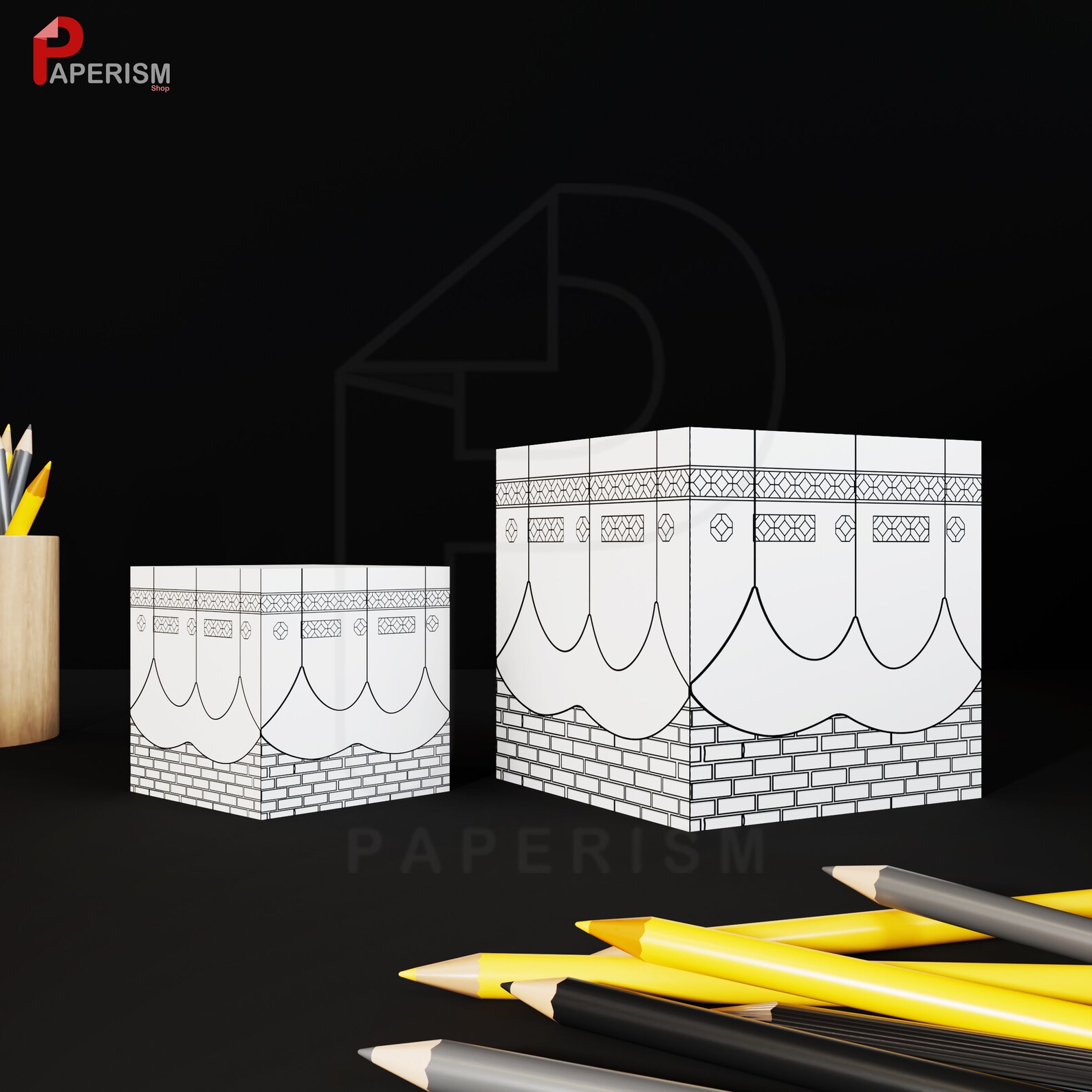 3d Kaaba Coloring Papercraft, PRINTABLE Hajj Crafts for Kids, Paper ...