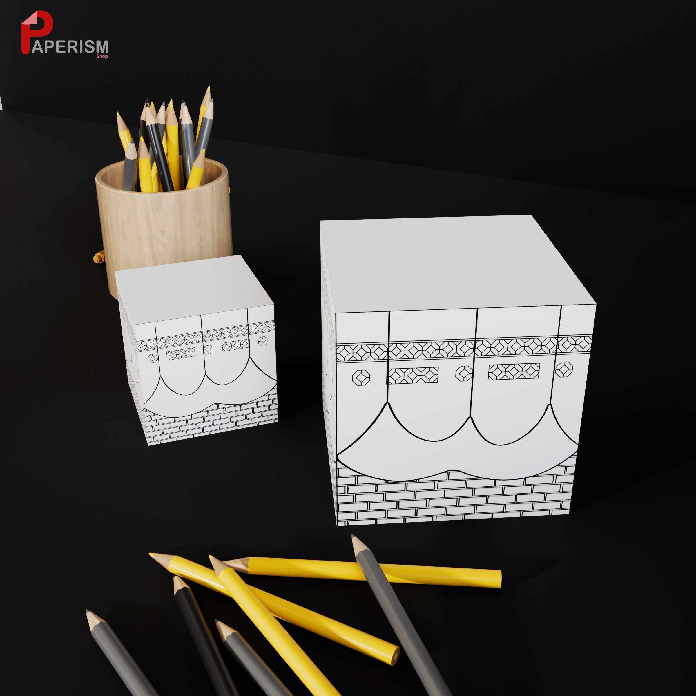 3d Kaaba Coloring Papercraft, PRINTABLE Hajj Crafts for Kids, Paper ...