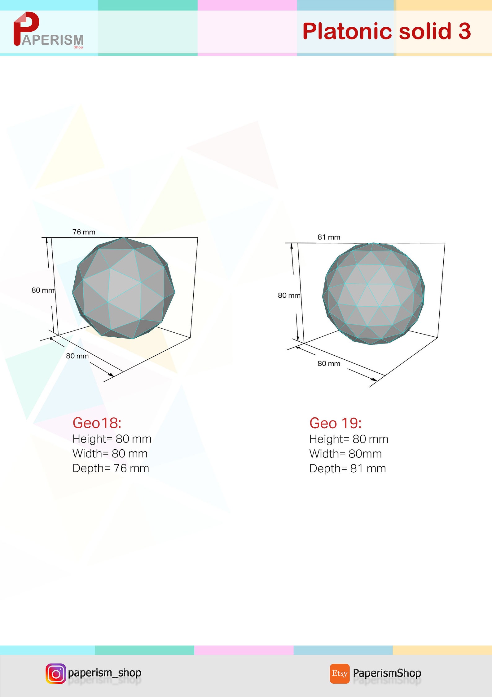 Polygons & Polyhedrons Foldable 3d Nets, 3d Platonic Solid Set 3, DIY ...