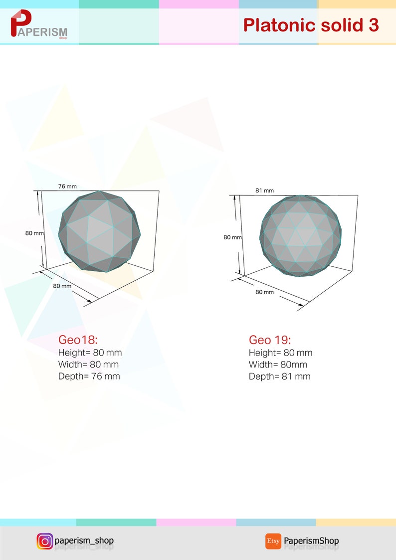 Polygons & Polyhedrons Foldable 3d Nets, 3d Platonic Solid Set 3, DIY ...
